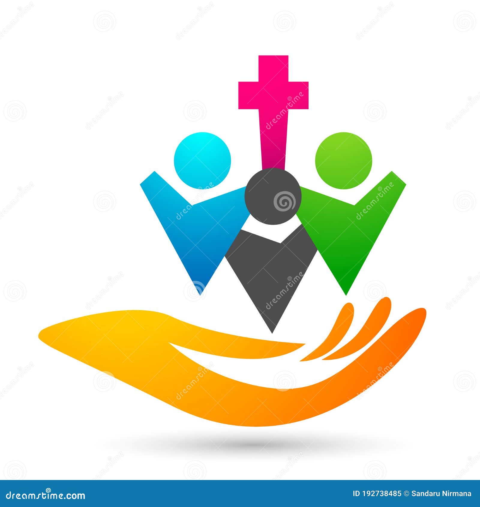 Church Care With Hand Logo Icon Heart With Cross Love Symbol On White ...