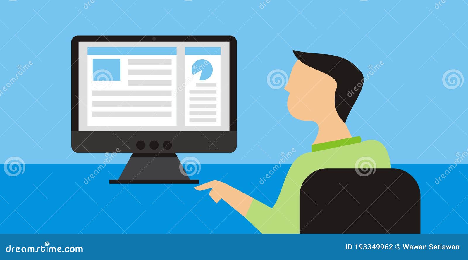 Worker Using Computer Flat Design Vector Stock Vector - Illustration of ...