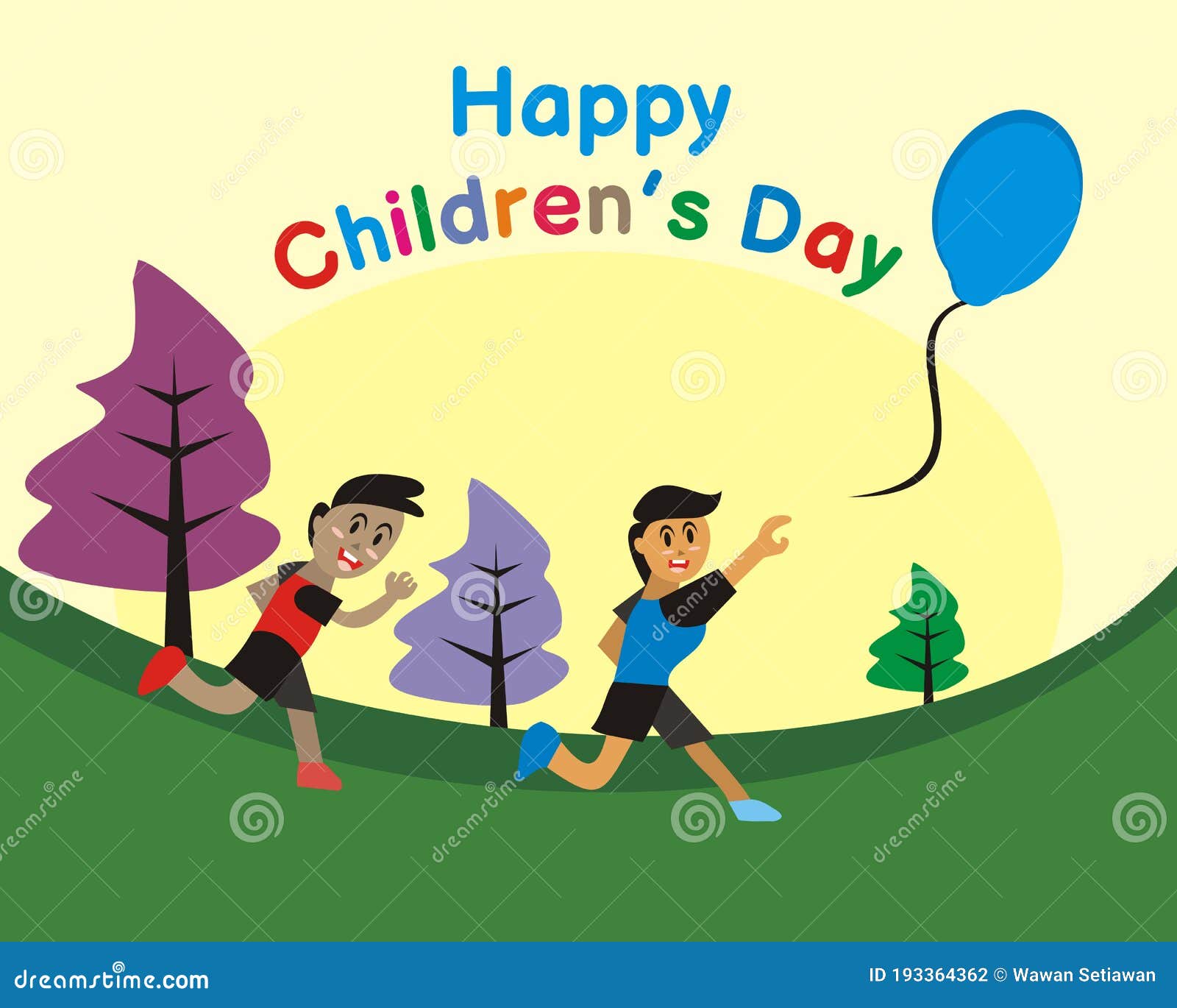 Illustration Vector Graphic of Children Chasing Loose Balloons in the ...