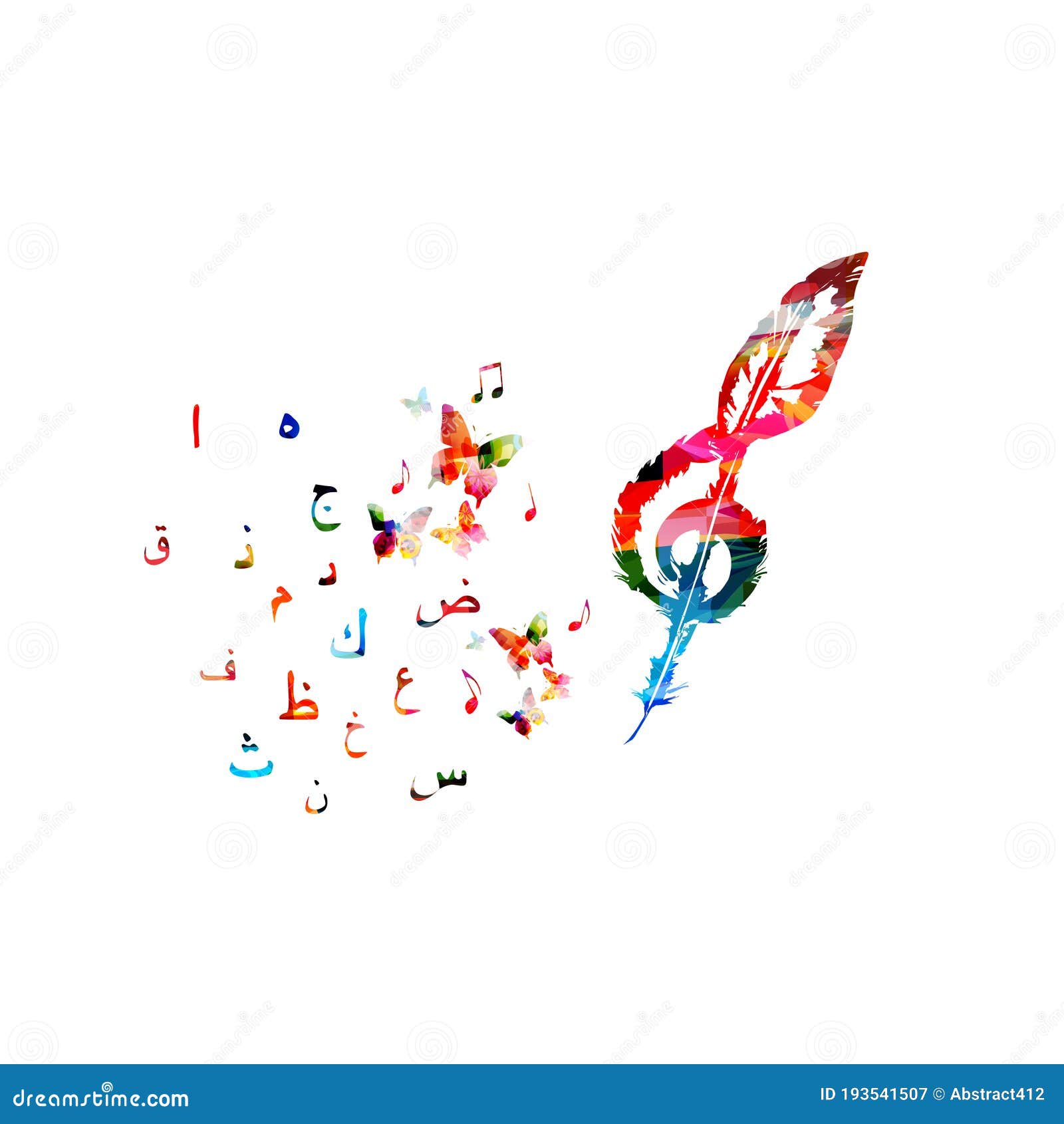 Colorful Music Notes with Arabic Islamic Calligraphy Symbols Isolated ...