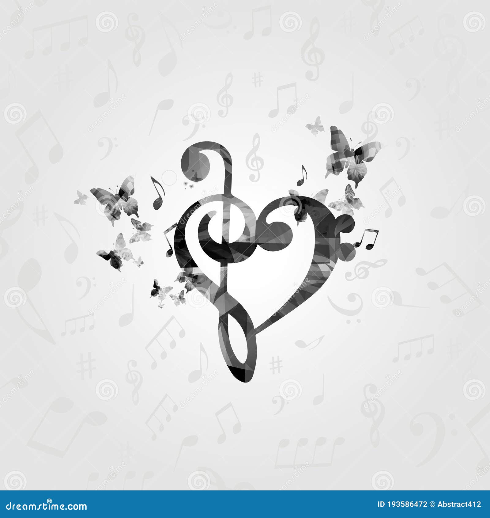 Black and White G-clef Heart with Music Notes. Music Poster with Music ...