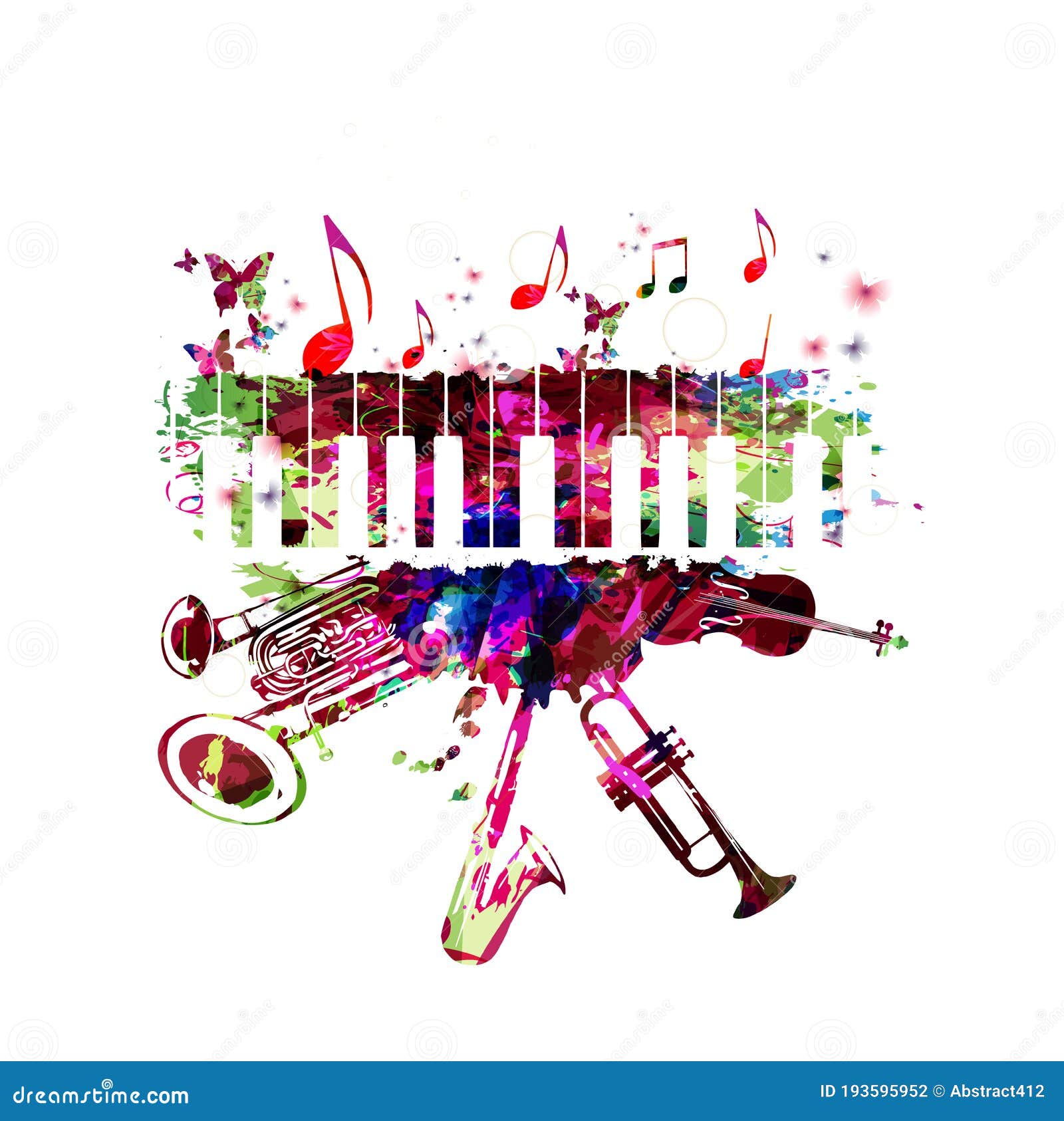 Music Poster with Music Instruments. Colorful Piano Keyboard, Double ...