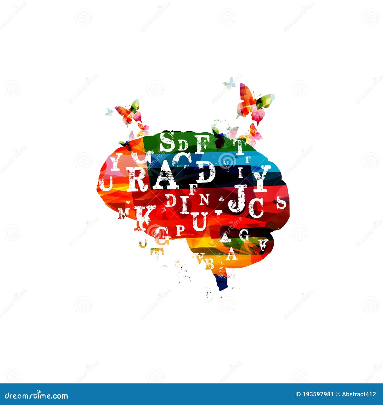 Colorful Human Brain with Alphabet Letters Isolated Vector Illustration ...