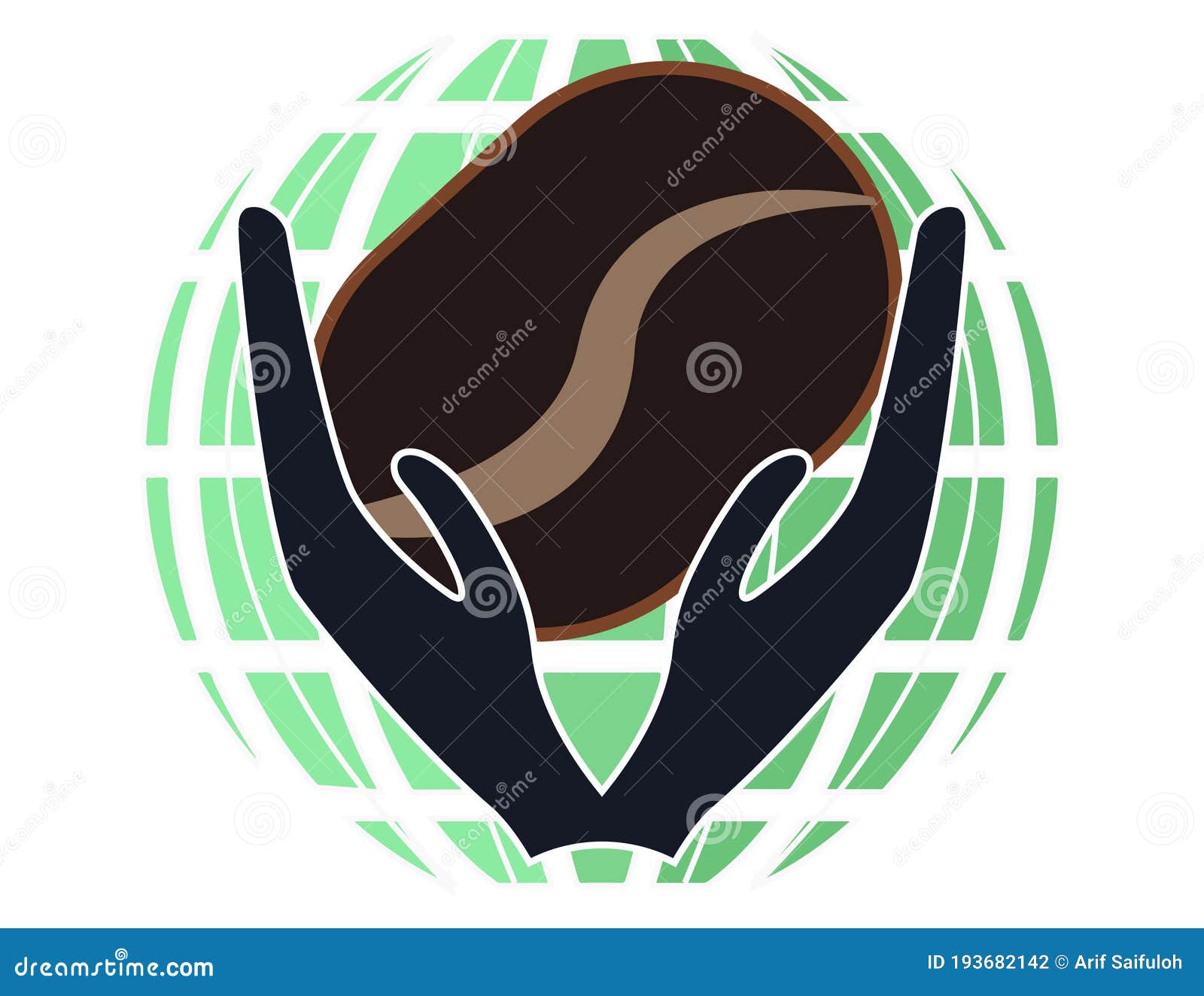 International Coffee Day Logo with Hand, Coffee Bean and Globe Symbol ...