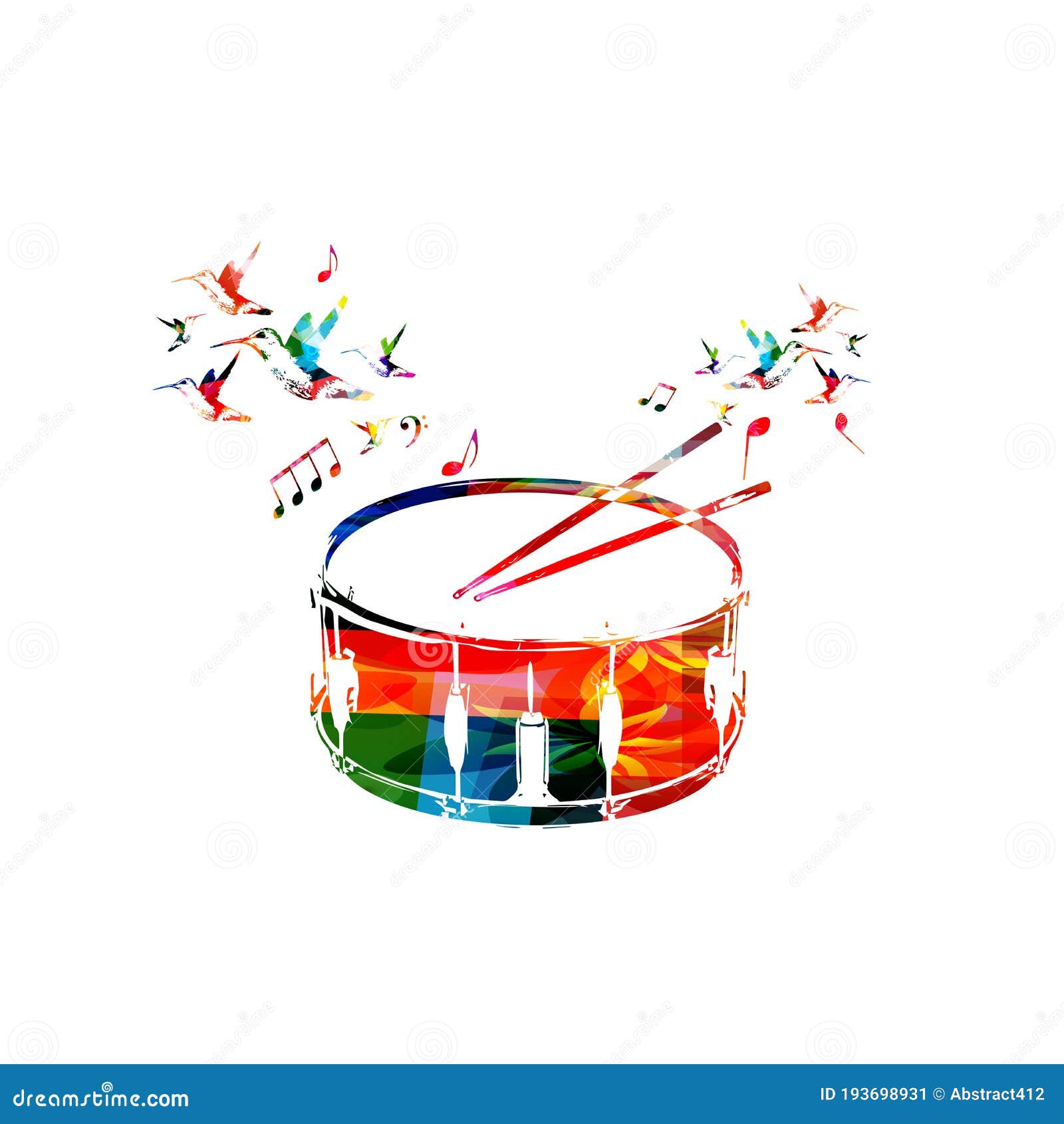 Colorful Drum Set With Music Notes Isolated Vector Illustration Design ...