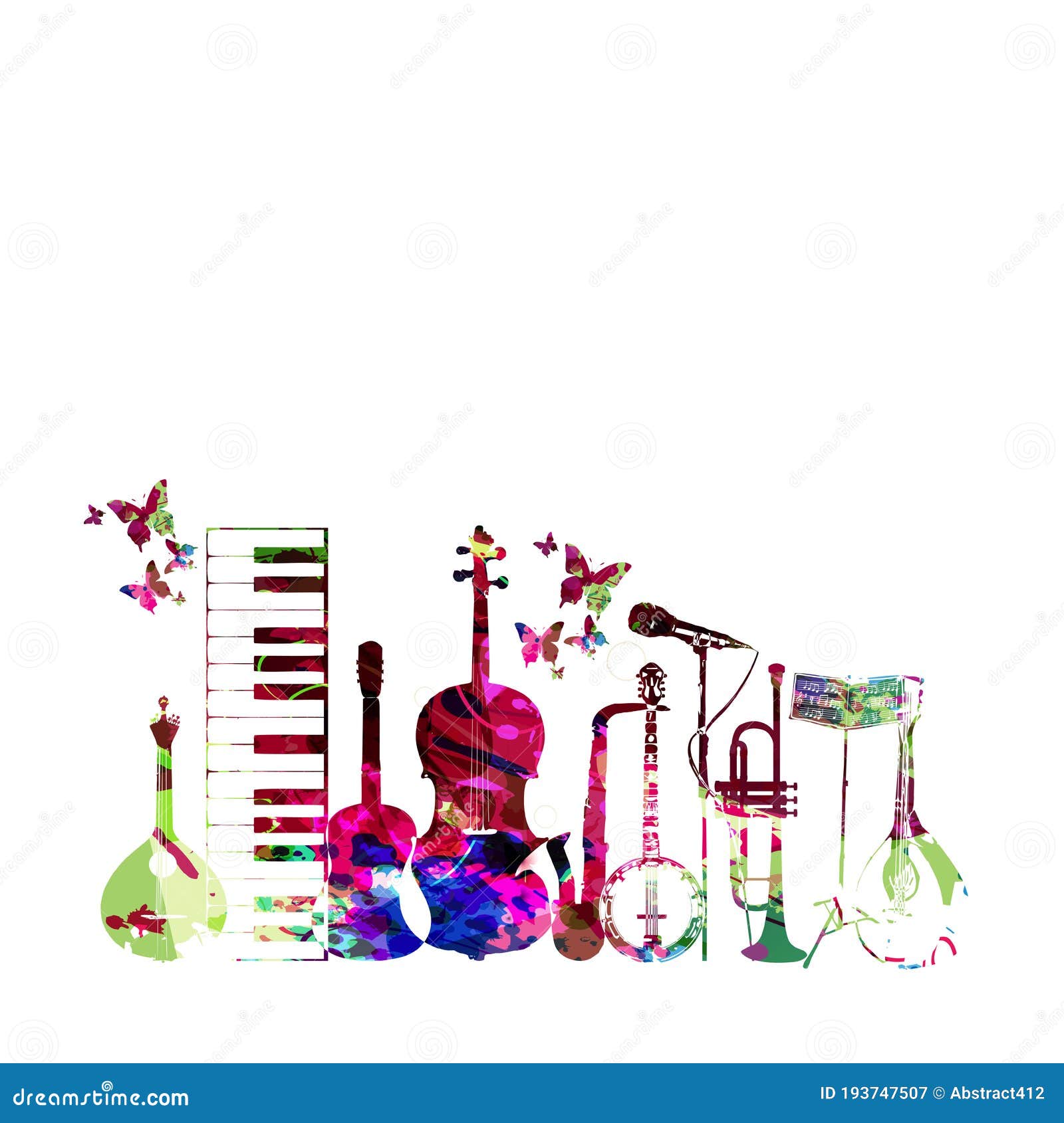 Colorful Music Instruments Isolated Vector Illustration. Piano Keyboard ...