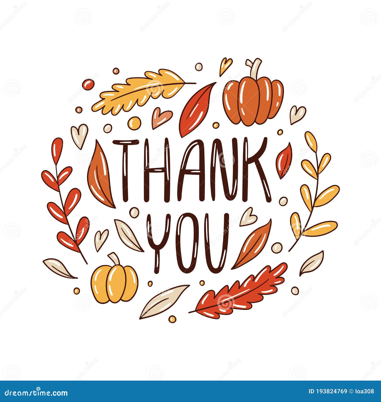 Thank You Lettering with Decorative Autumnal Elements Stock Vector ...