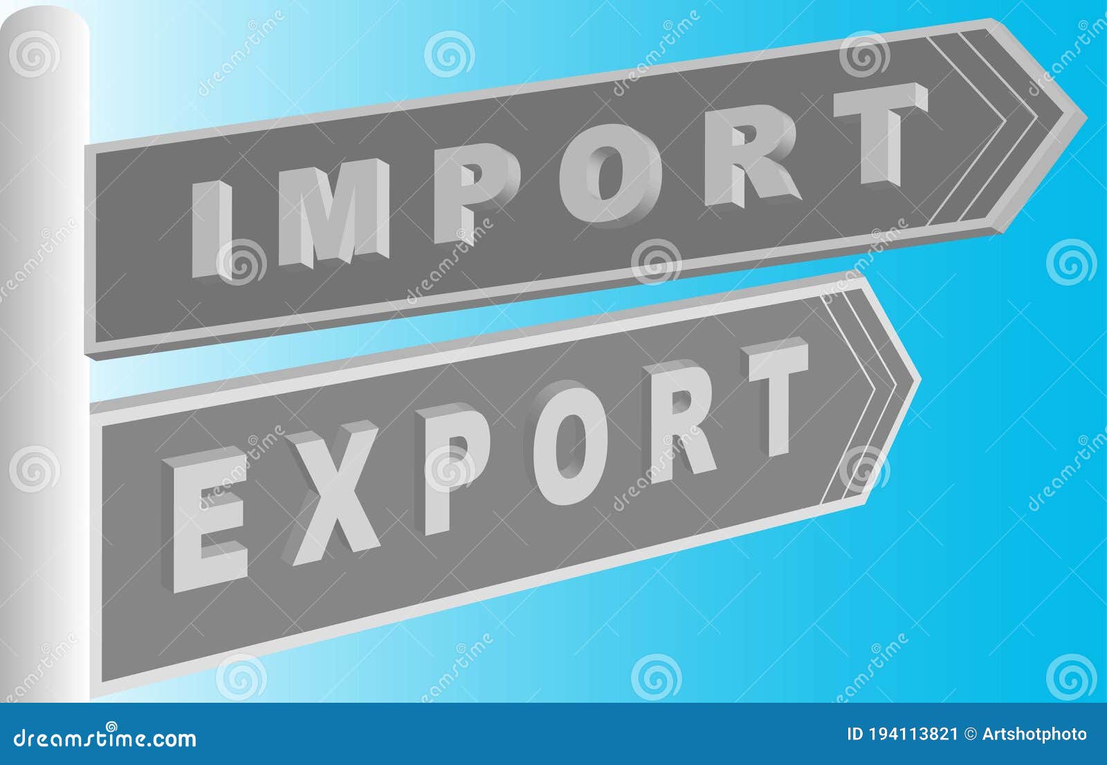 Road Signs with Arrows with the Text Import Export on Blue Background ...