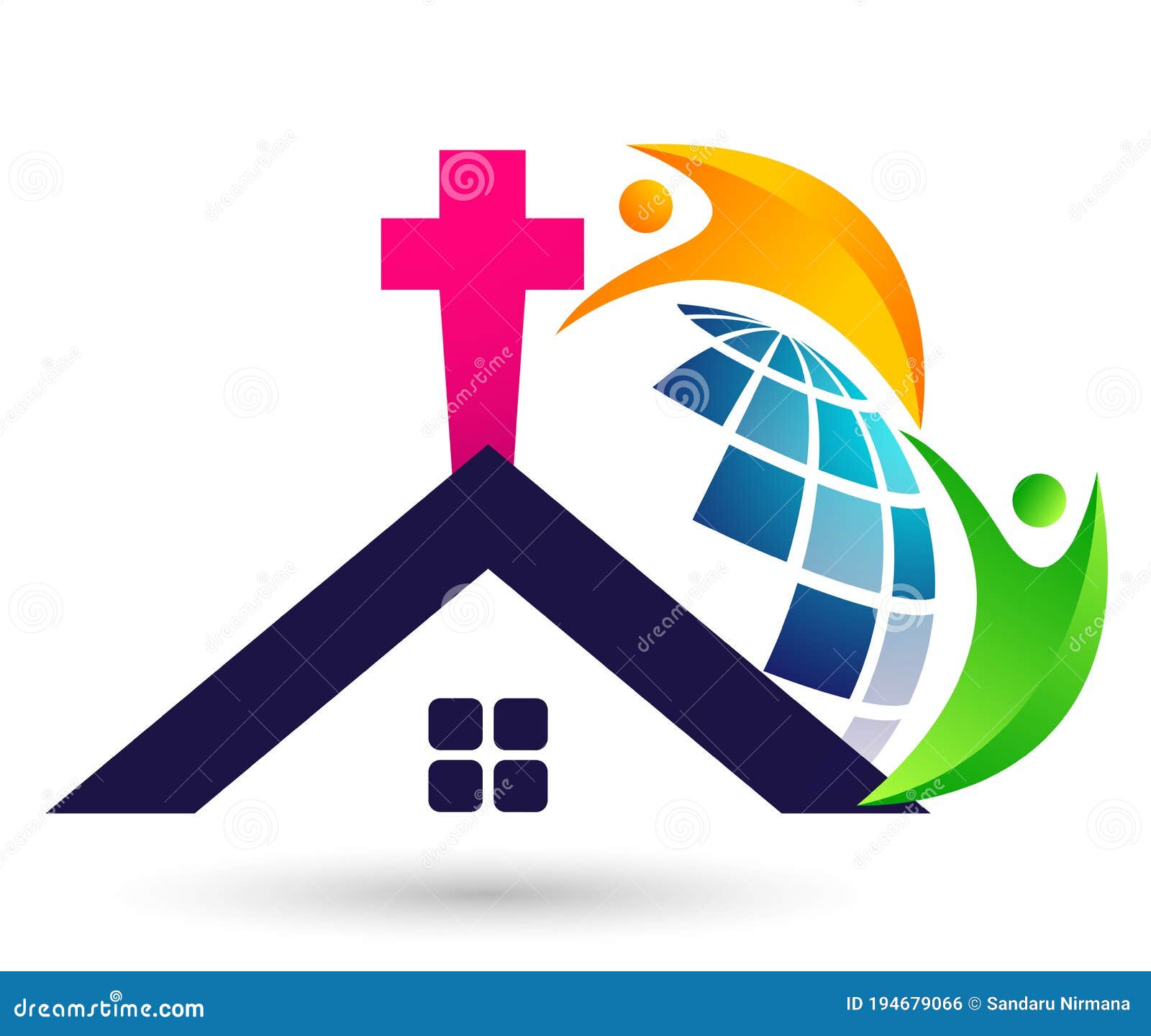 Church Care Globe People With Hand Logo Icon Cross Love Symbol On White ...