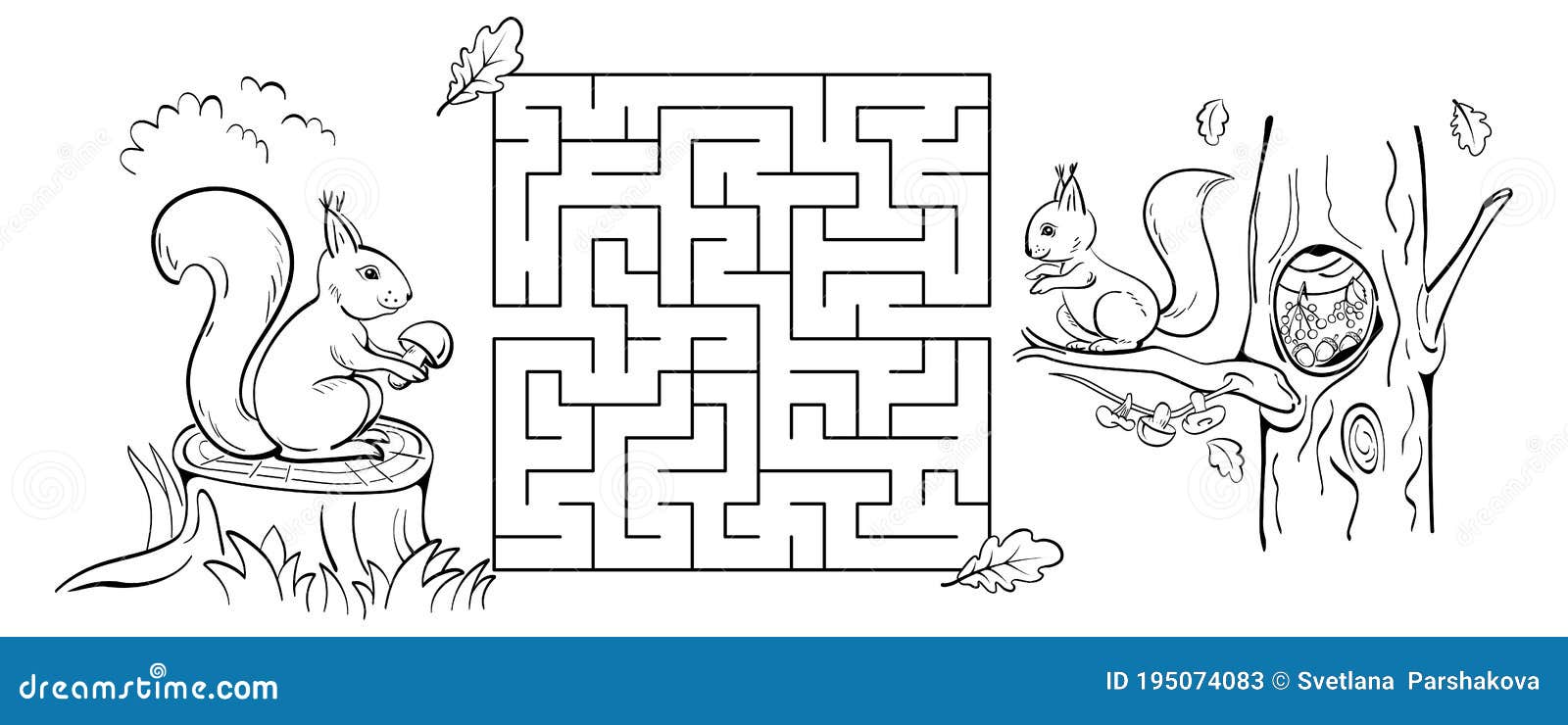 Maze game with squirrels. stock vector. Illustration of drawing - 195074083