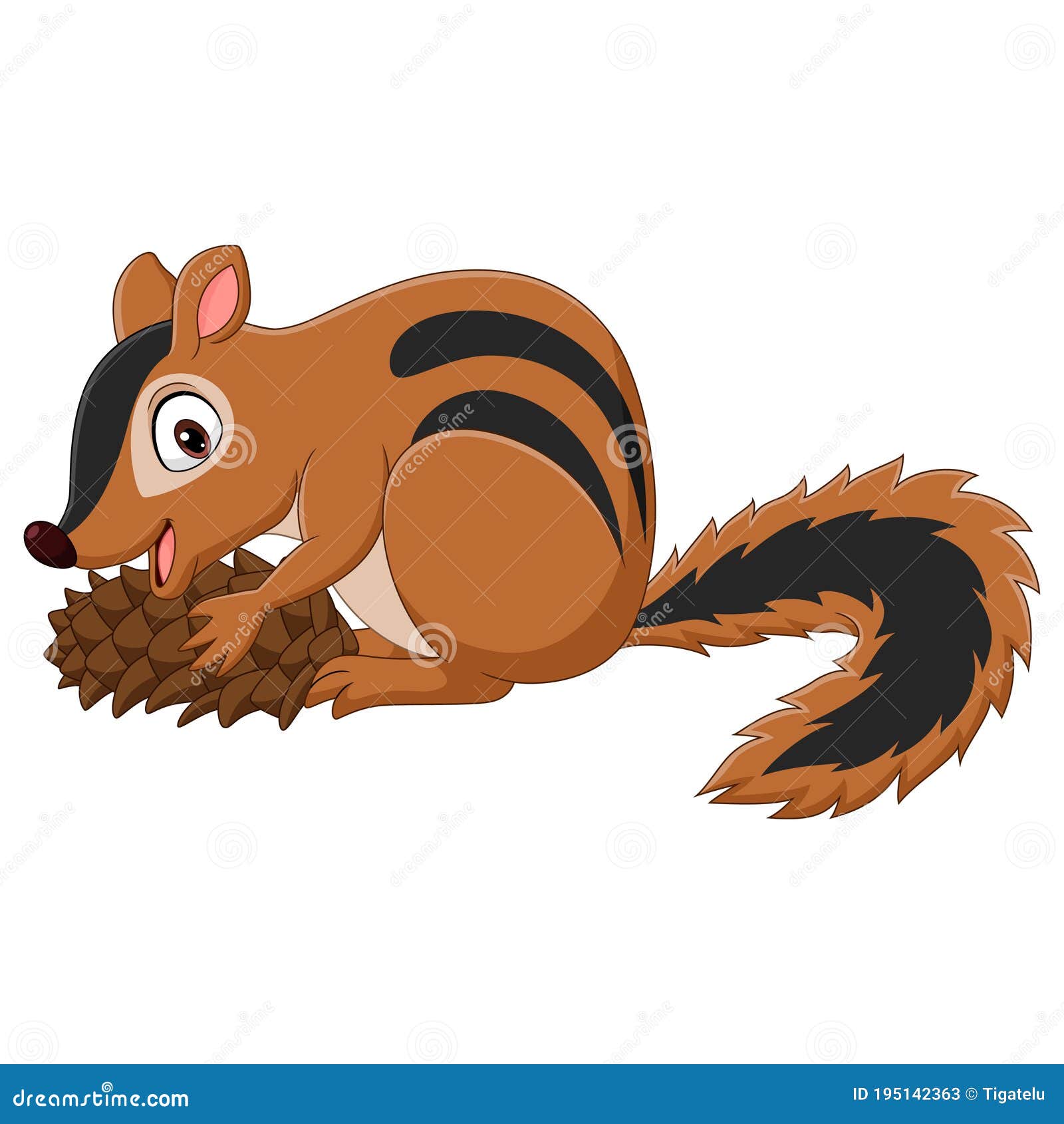 Cartoon Chipmunk With Striped Body Sleeping And Sitting Embracing Acorn ...