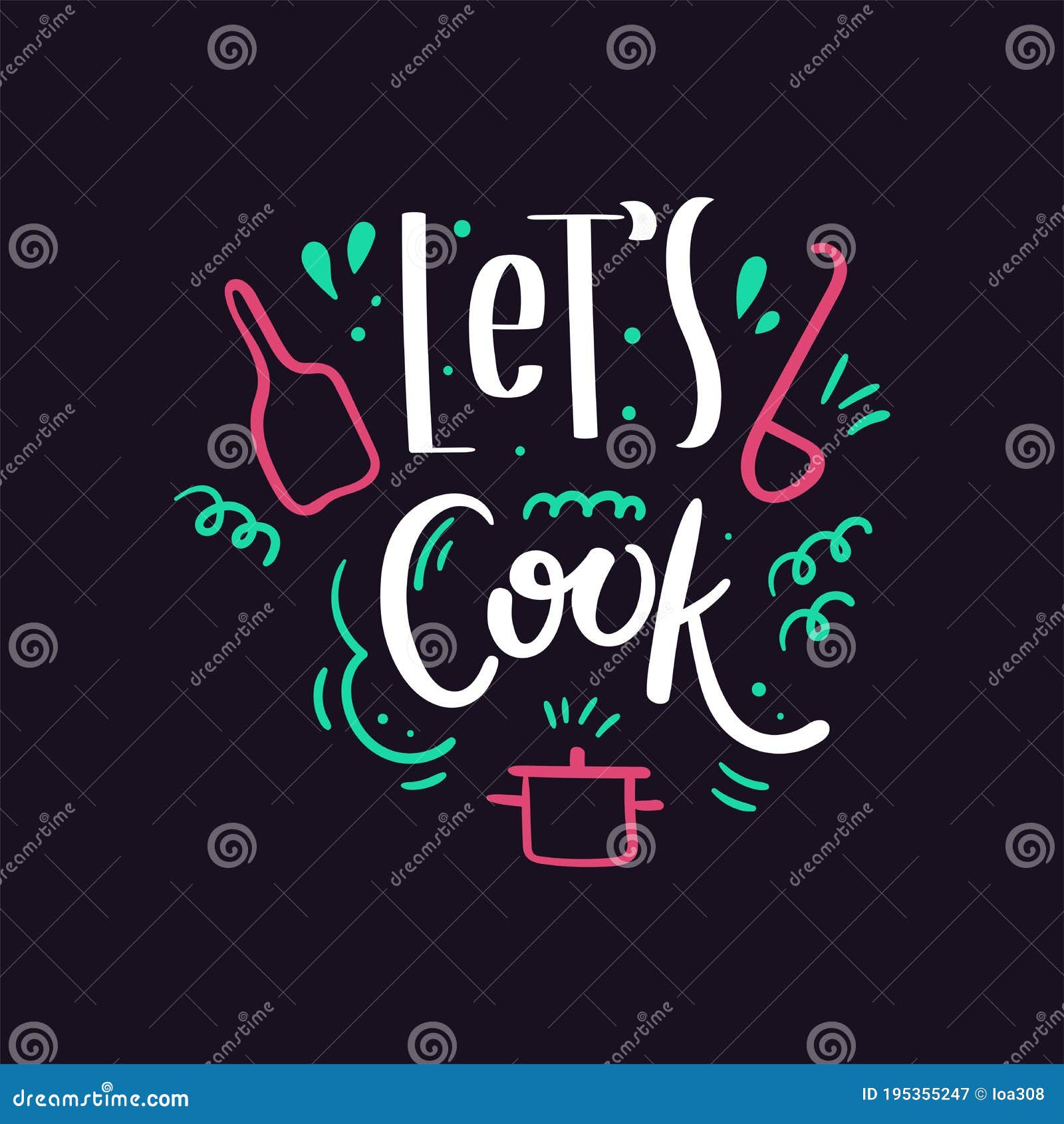 Let`s Cook Hand Drawn Lettering Stock Vector - Illustration of isolated ...