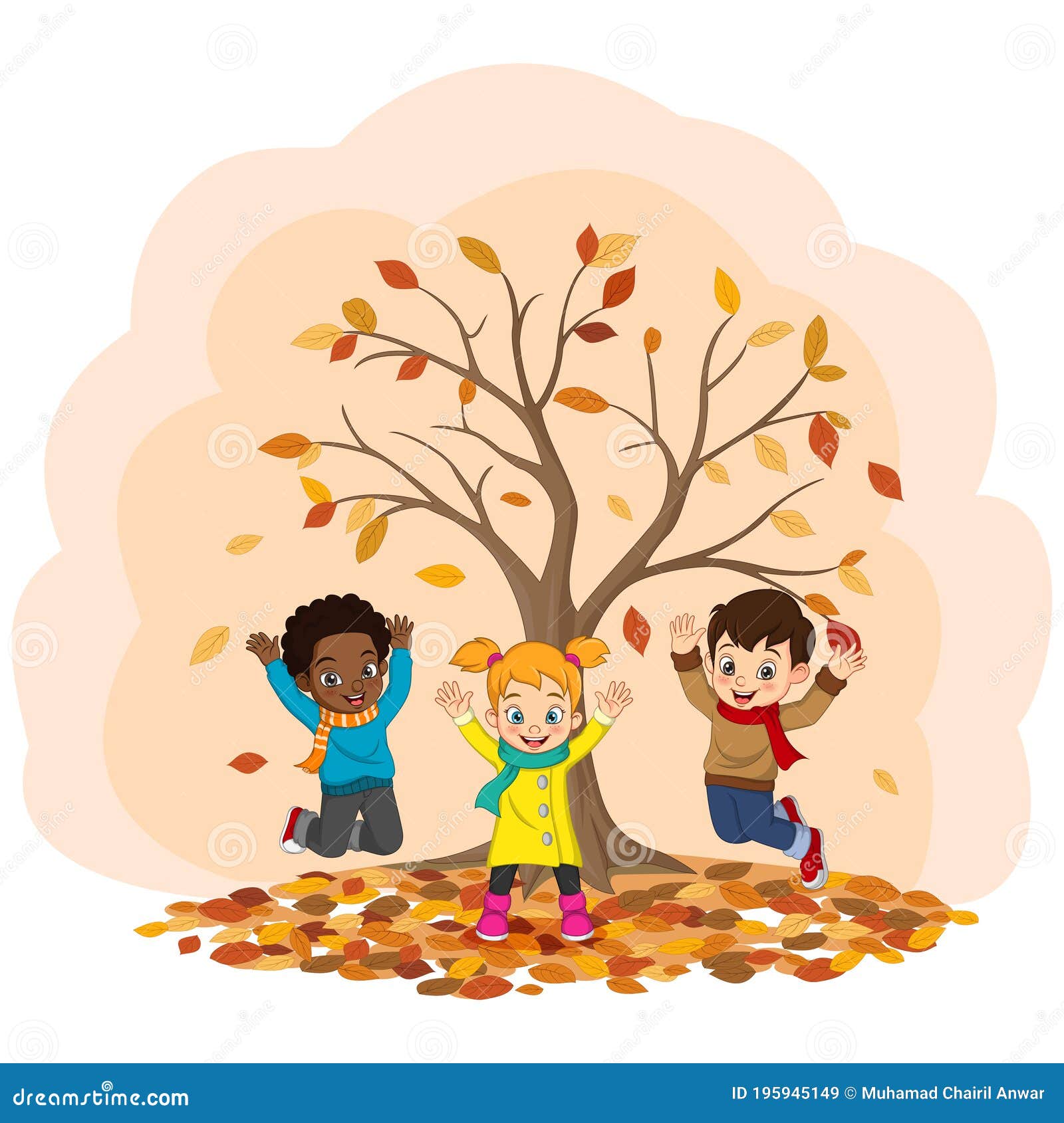 Cartoon Happy Kids Playing in Autumn Background Stock Vector ...