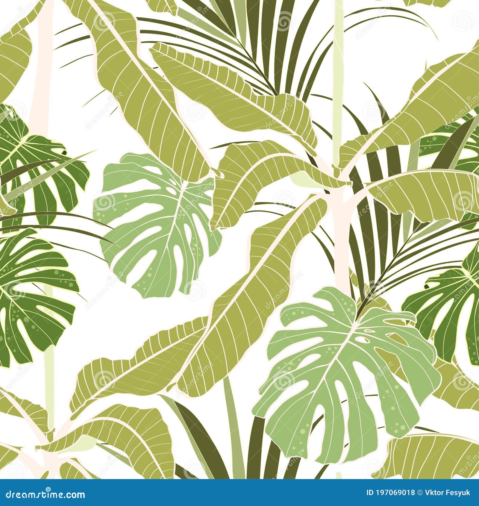 Stylish Colorful Floral Leaves and Banana Tree Seamless Pattern on ...