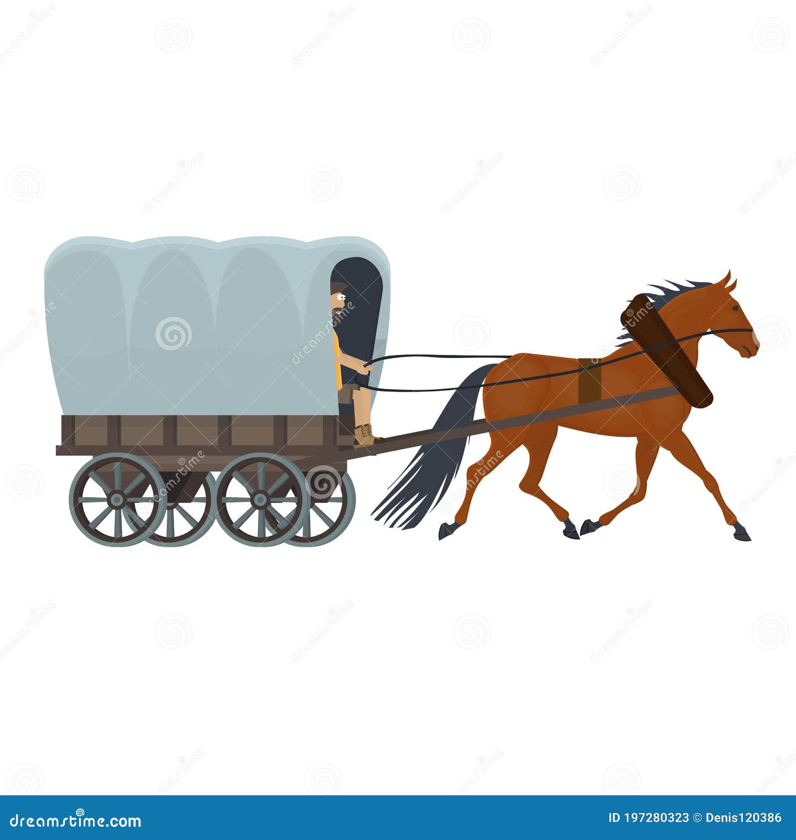Driving Horse Carriage Flat Vector Illustration. Chariot Driver ...