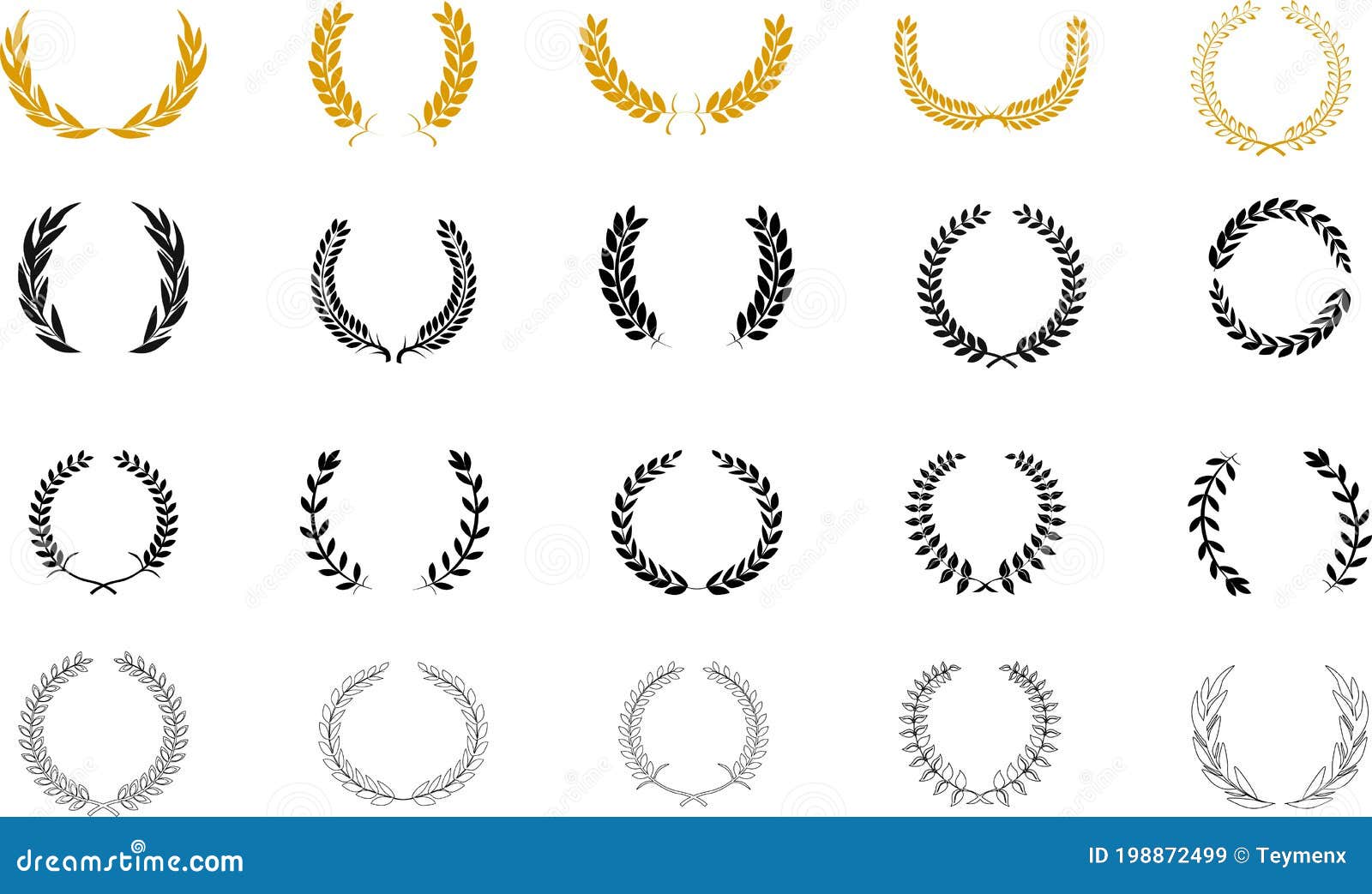 Set Of Wreaths,wheat Circular Laurel Heraldry Vector Illustration ...