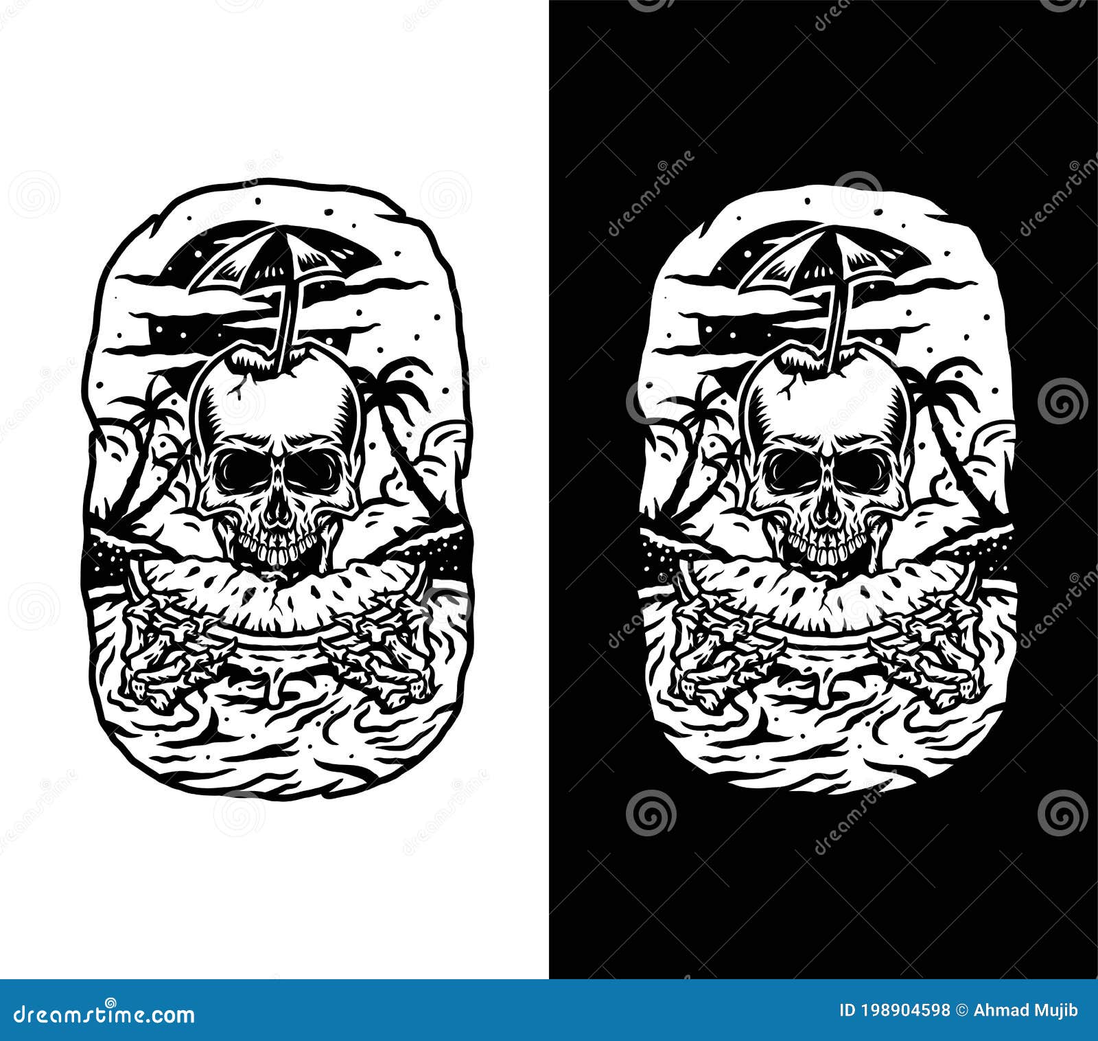 Skeleton Eating Watermelon, Summer Beach T Shirt Graphic Design Stock ...