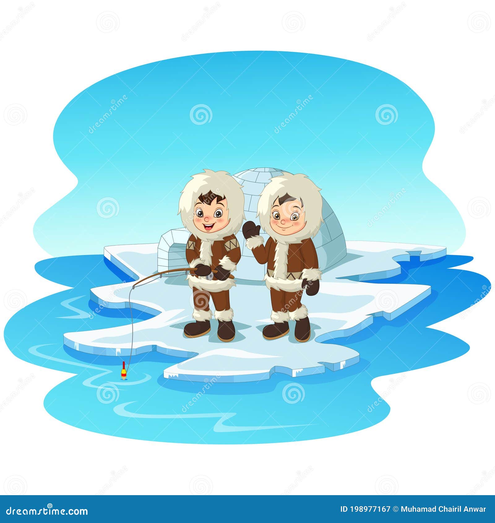 Eskimo Fishing Coloring Page Vector | CartoonDealer.com #130862527