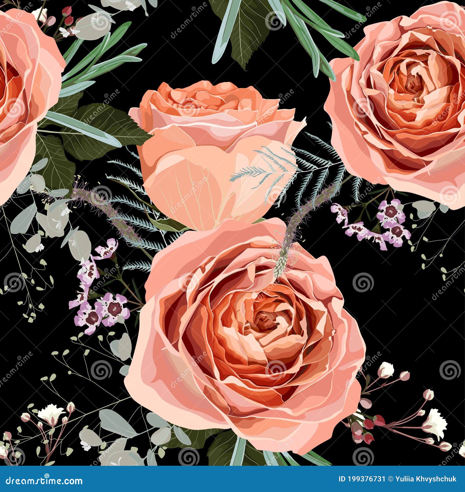 Floral Seamless Pattern, Background Design: Garden Peach, Creamy ...