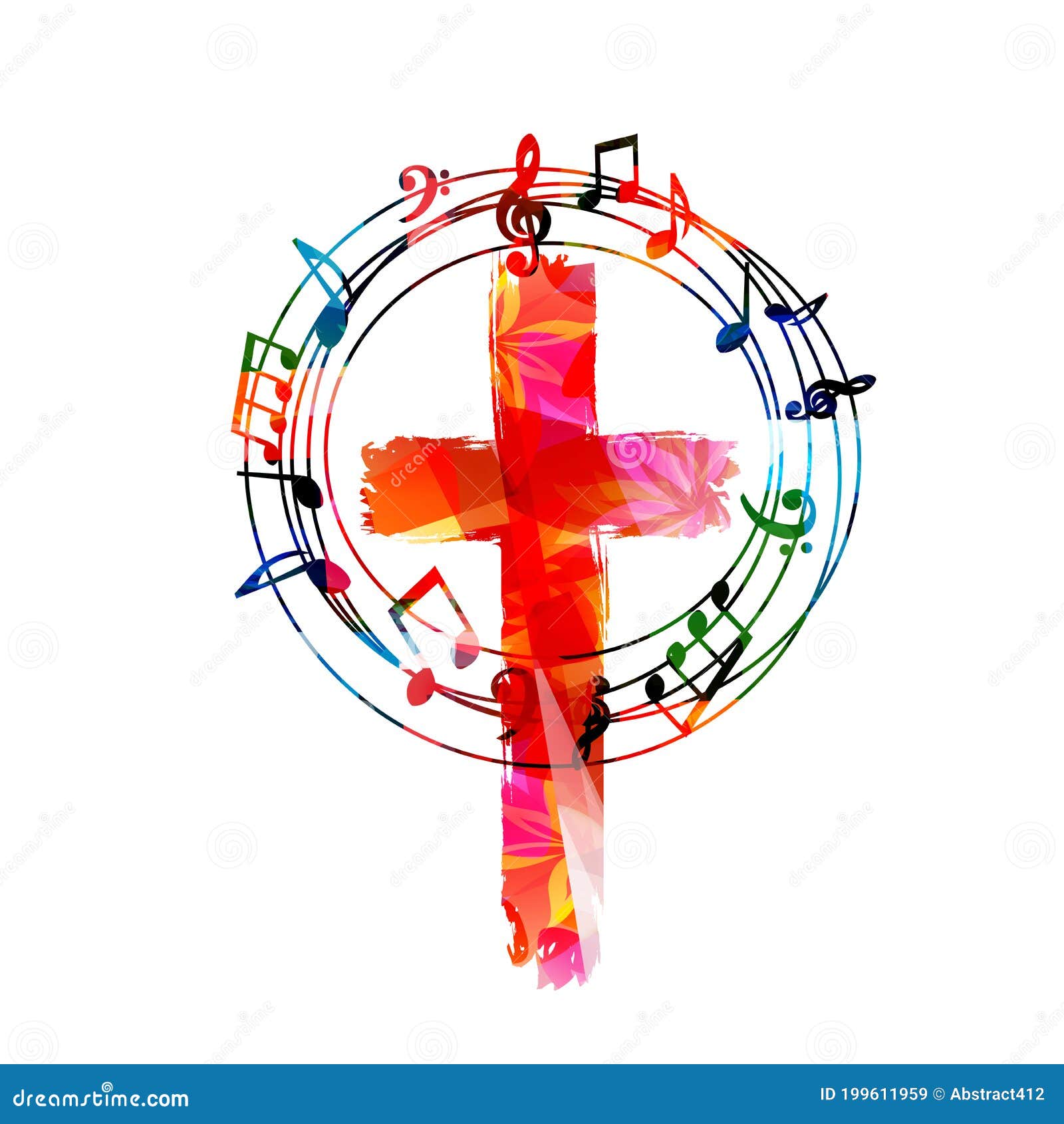 Colorful Christian Cross with Music Notes Isolated Vector Illustration ...