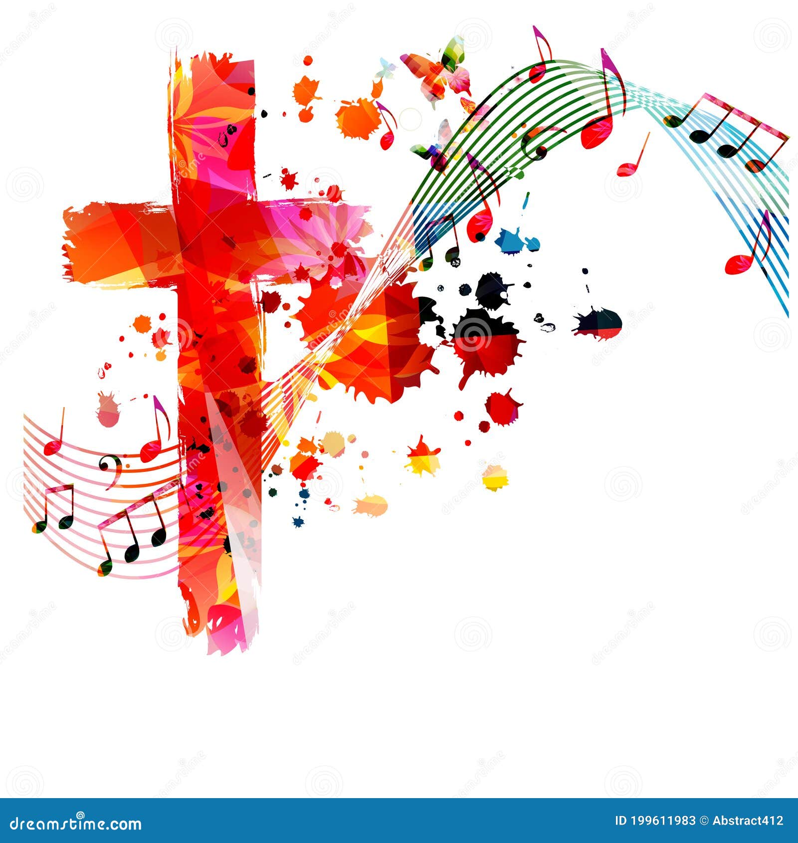 Colorful Christian Cross with Music Notes Isolated Vector Illustration ...
