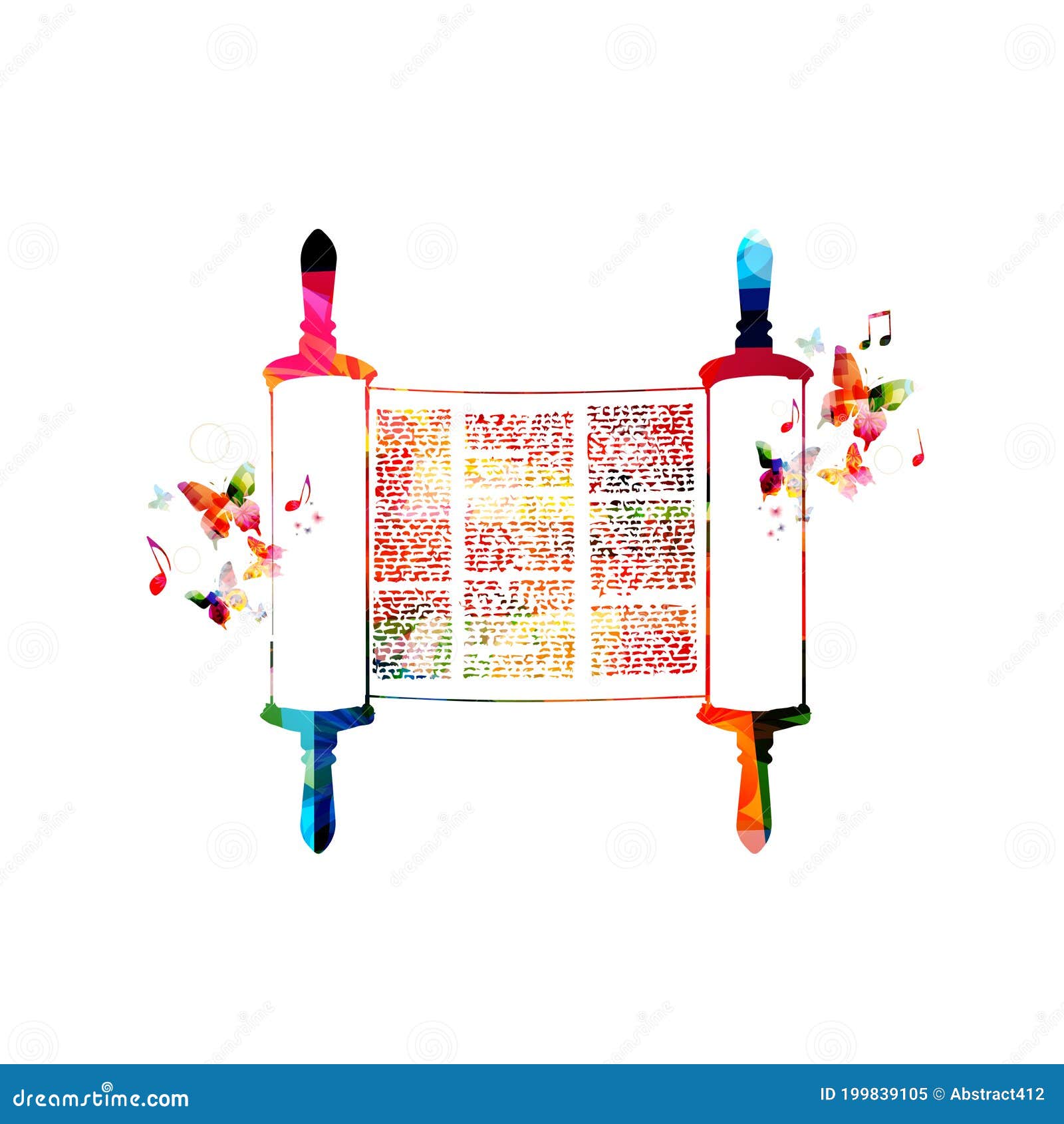 Colorful Torah Scroll Vector Illustration. Jewish Torah with ...