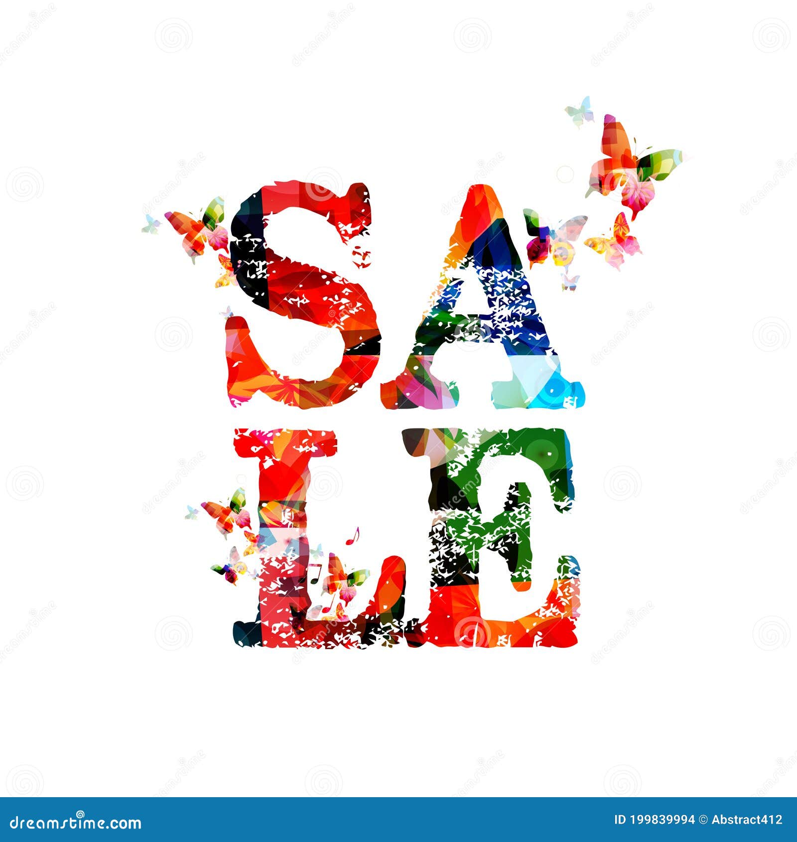 Colorful Sale Banner Vector Illustration. Sale Poster with Butterflies ...