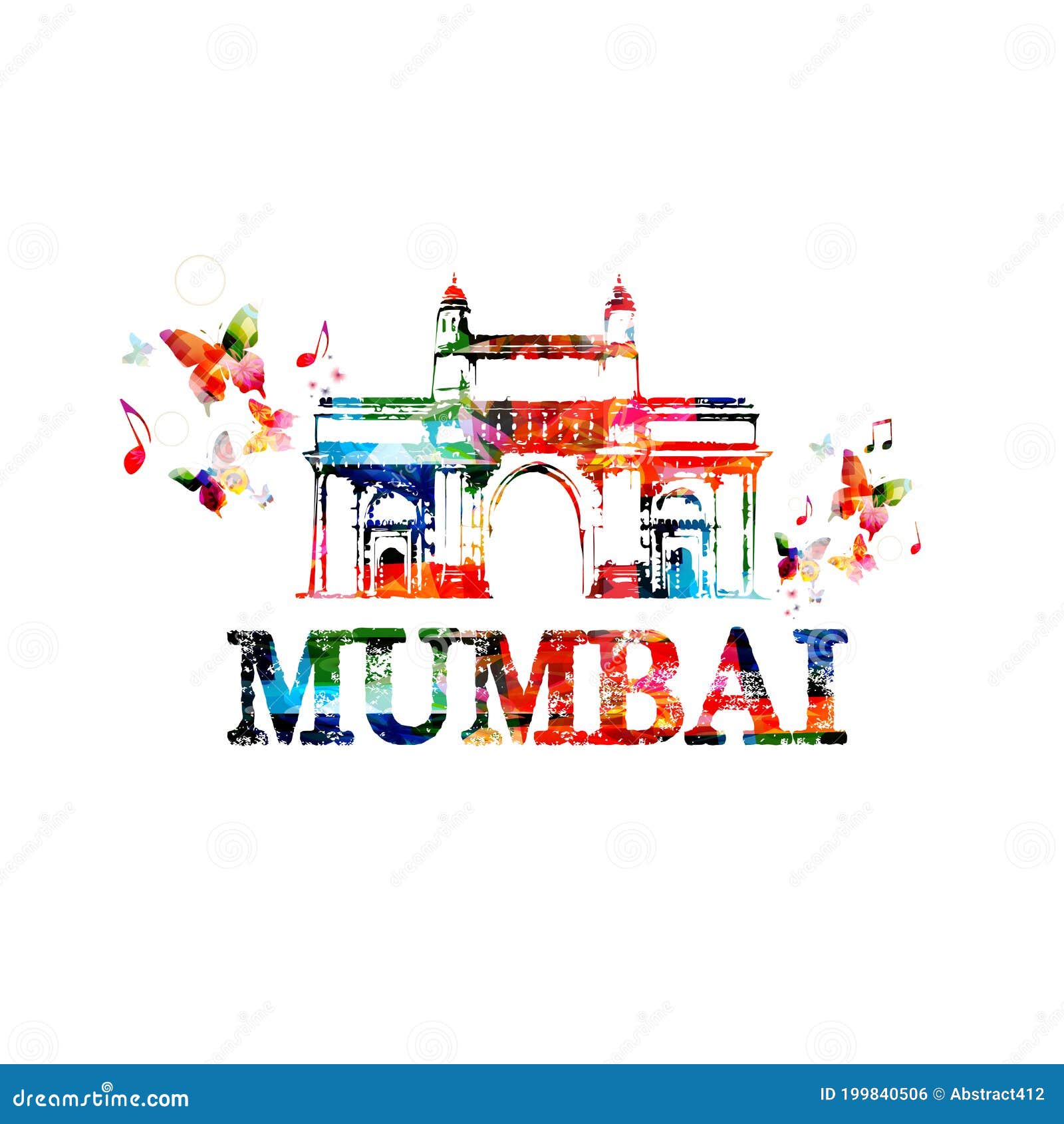 Gateway Of India, Mumbai Landmark With Music Notes Isolated. Design For ...