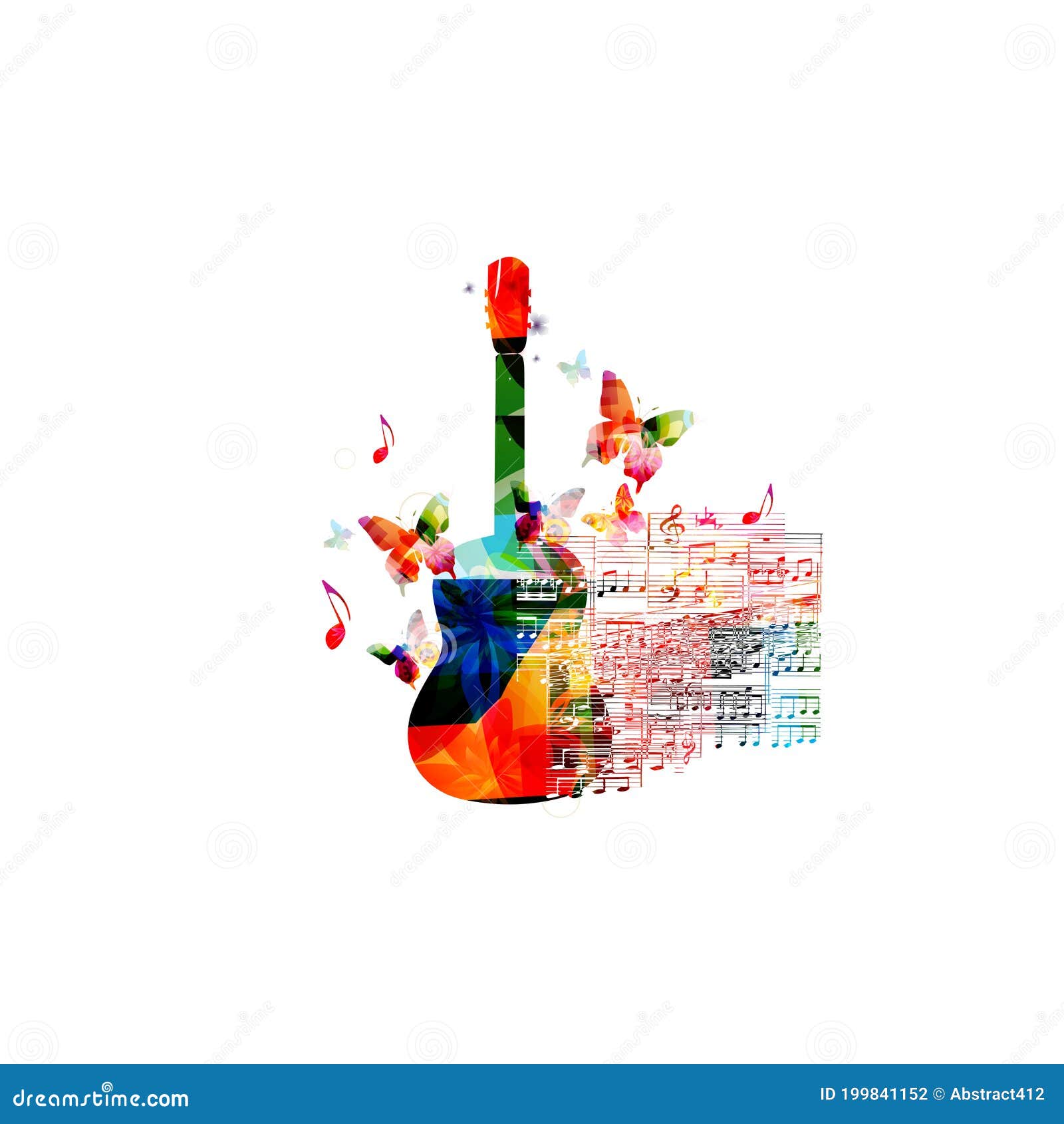 Creative Music Style Template Vector Illustration, Colorful Guitar ...