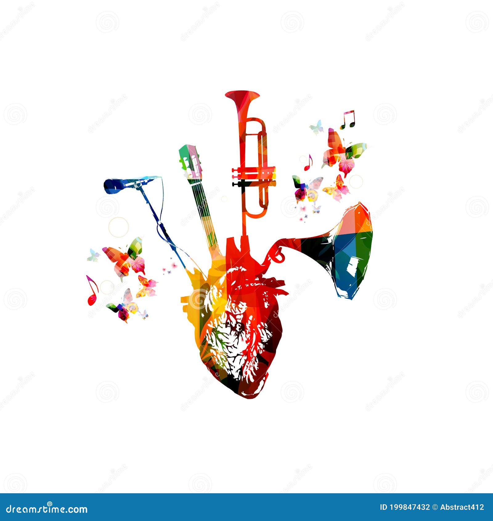 Vector Illustration Combining Colorful Human Heart with Set of Music ...