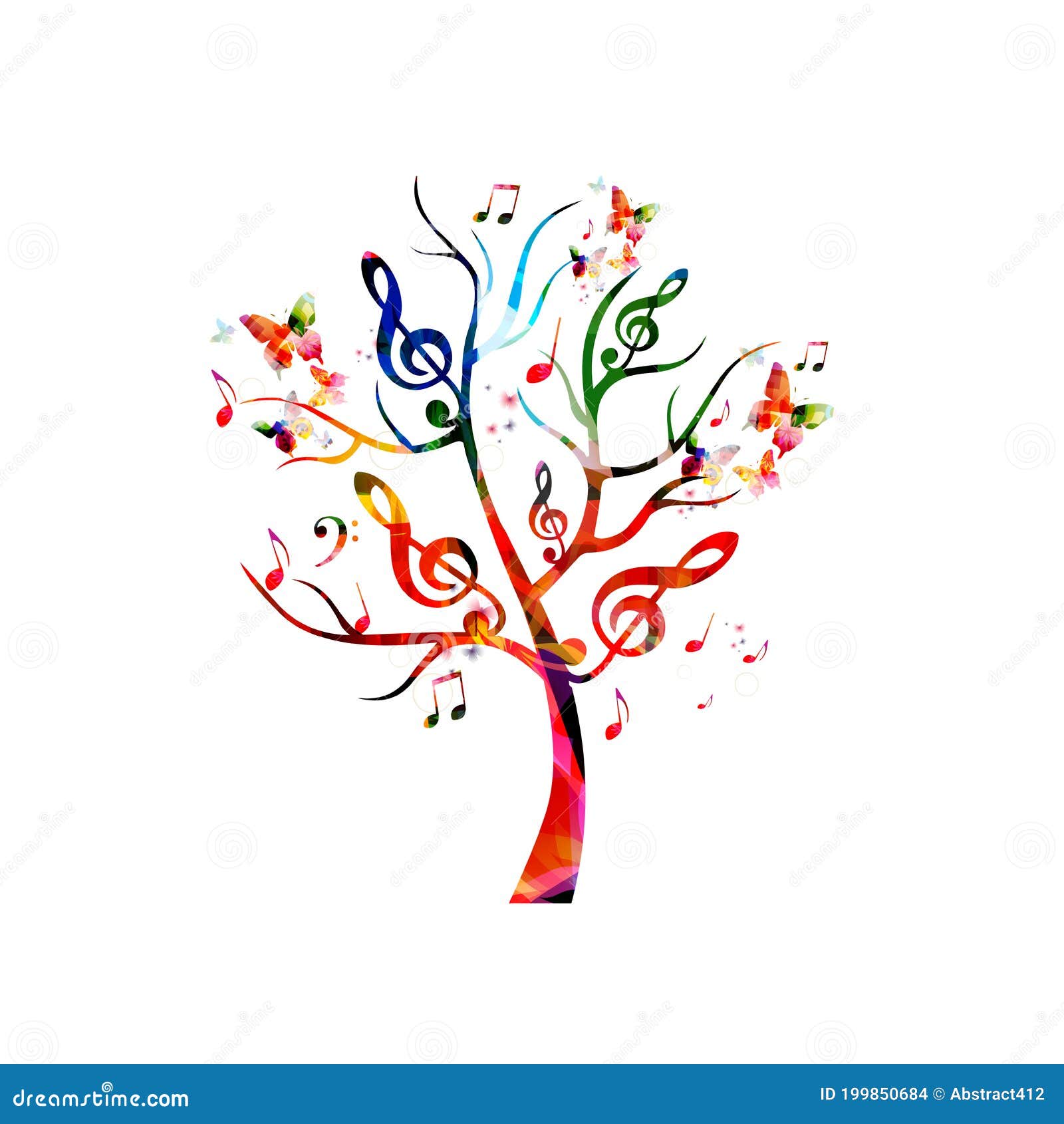 Colorful Music Tree with Musical Notes Stock Vector - Illustration of ...
