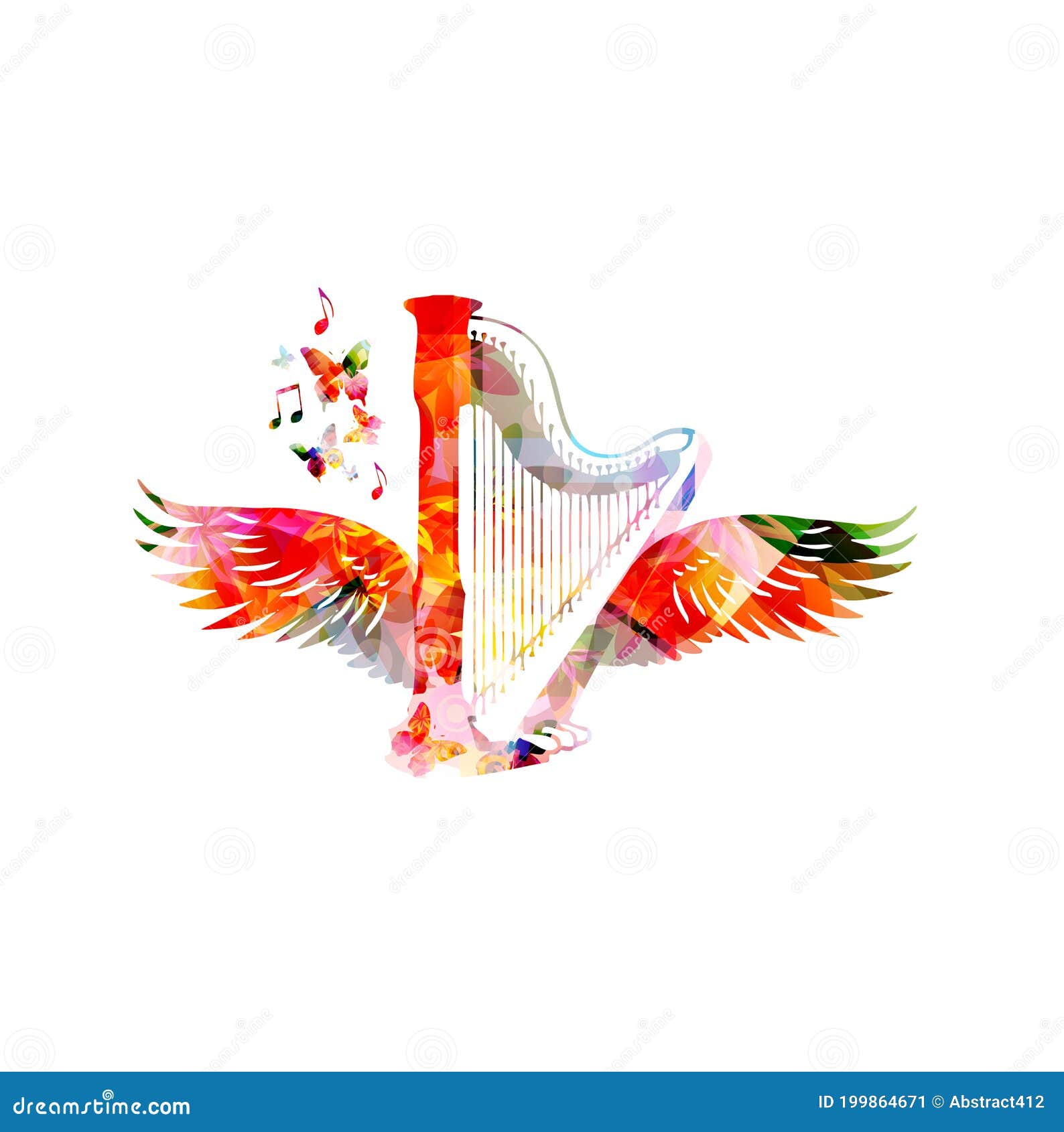 Colorful Harp With Treetop And Music Notes Isolated Vector Illustration ...