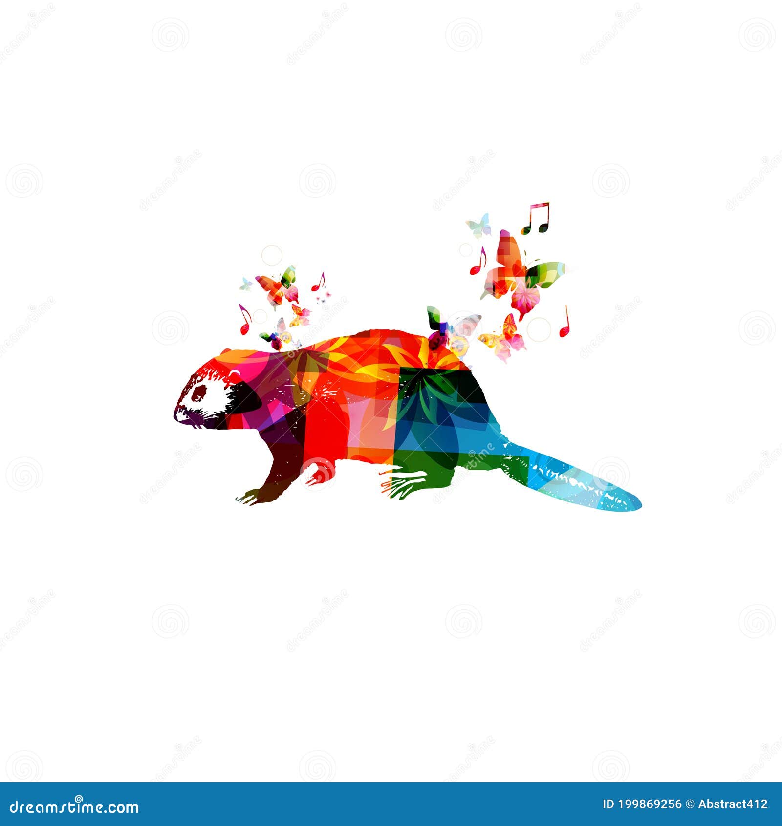 Colorful Beaver Design with Butterflies Stock Vector - Illustration of ...
