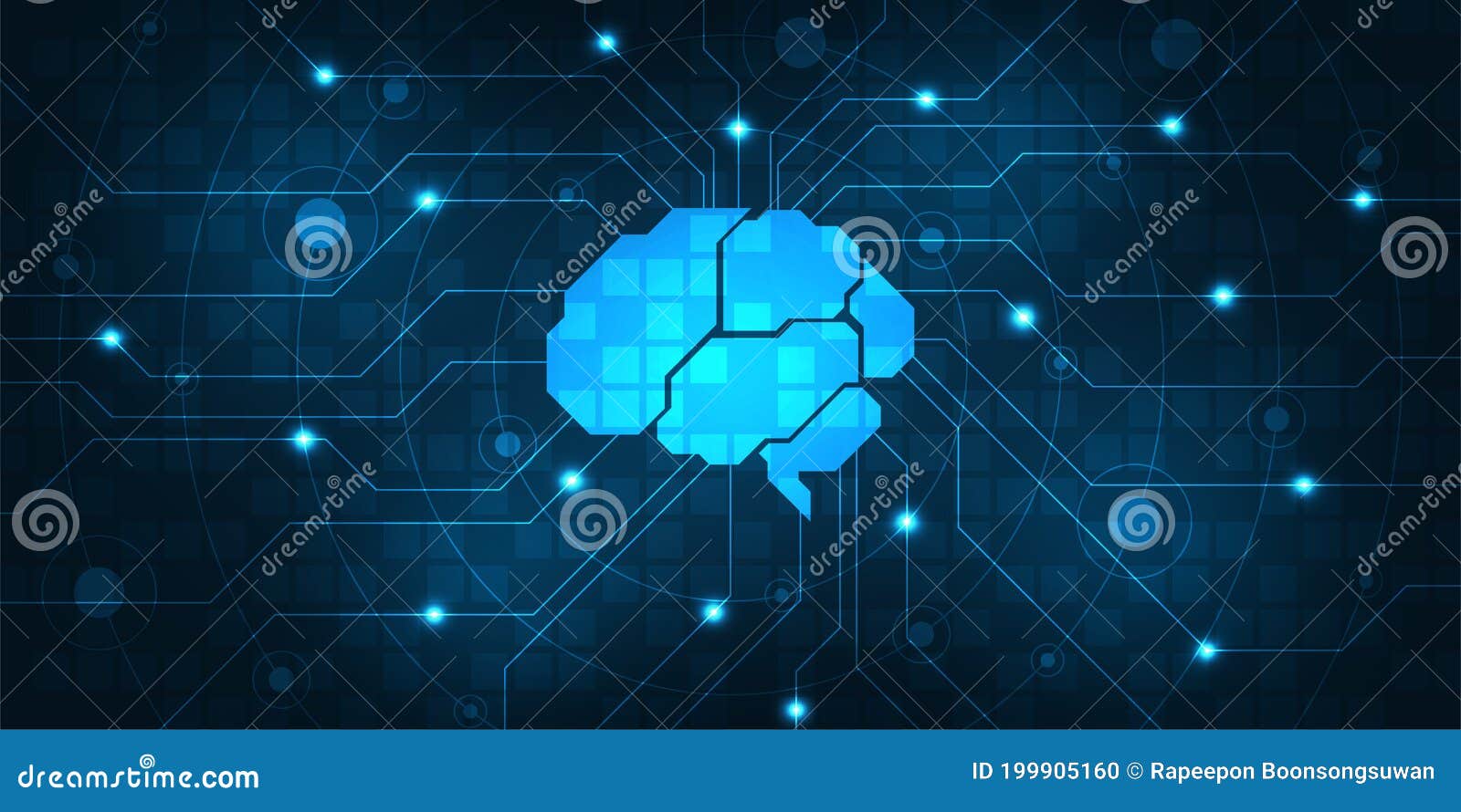 The Center of a Digital System Controlled by a Brain. Stock Vector ...