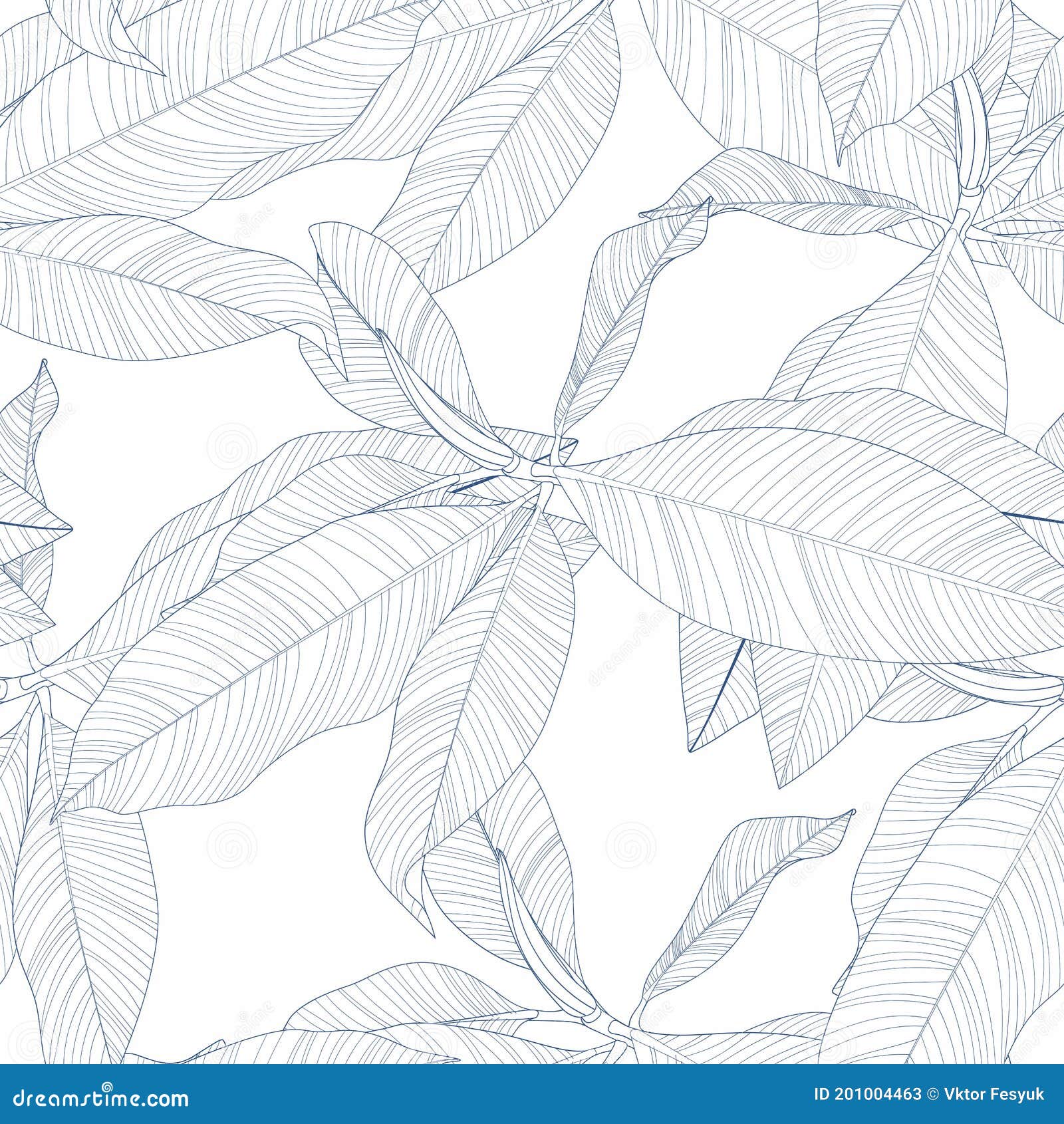 Foliage Seamless Pattern, Palm, Ficus Elastica Tree Branch Leaves Line ...