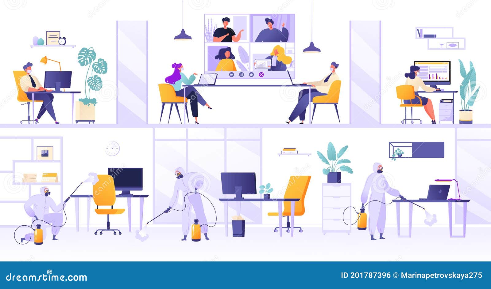 Working Conditions in Office during Quarantine Pandemic. Stock Vector ...