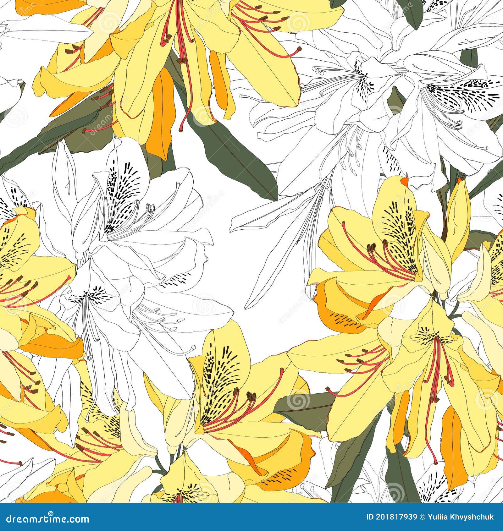 Seamless Pattern with Oleander Flower. Floral Composition. Yellow ...