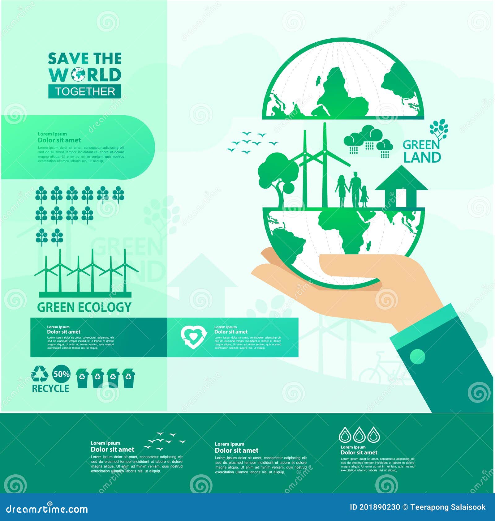Let`s Save the World Together Green Ecology Vector Illustration. Stock Vector - Illustration of ...