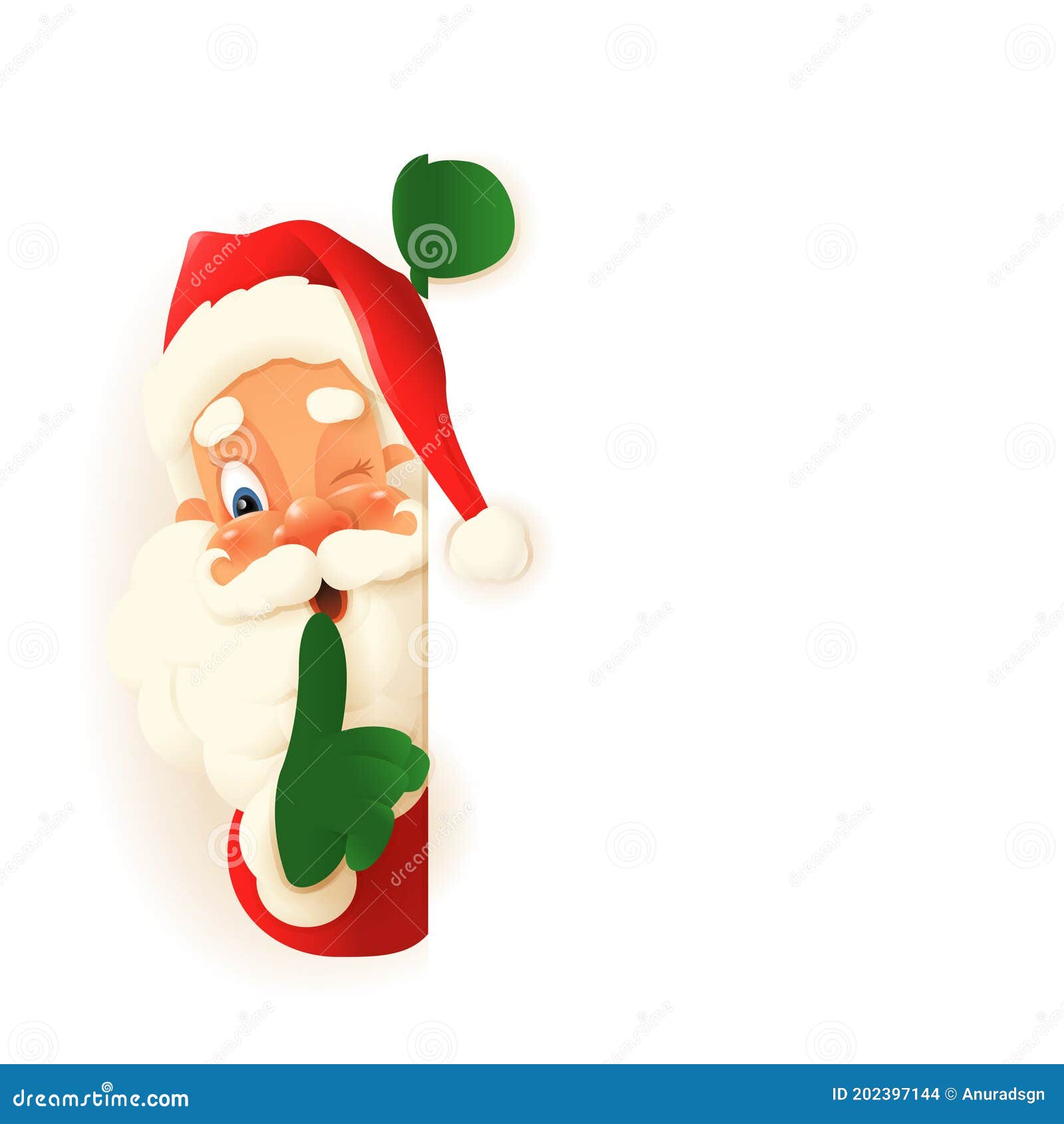 Cute Santa Claus Peeking on Left Side of Board, Saying Hush Be Quiet ...
