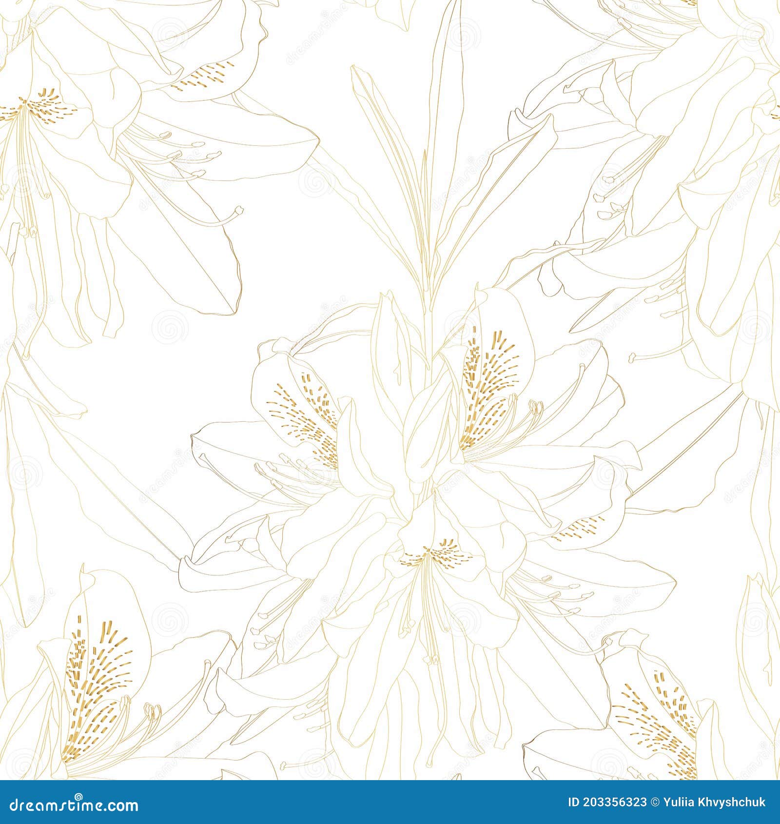 Golden Seamless Pattern Design, Rhododendron Oleander Azalea Leaves ...