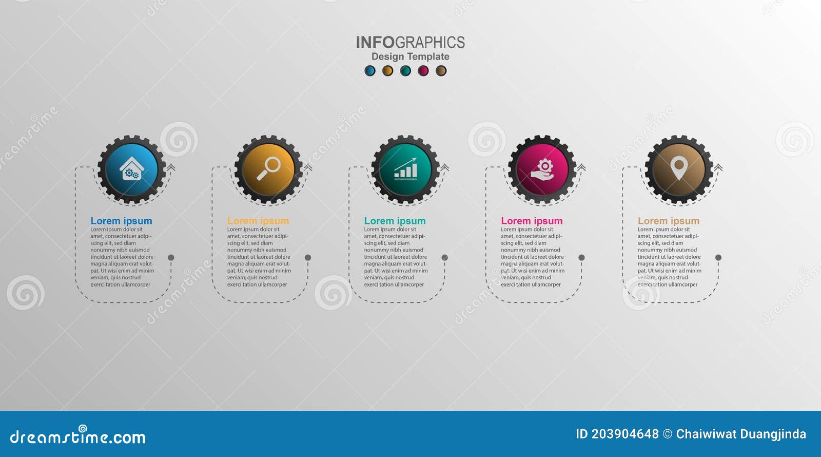Gear Chart Infographic Template with 5 Options for Presentations Stock ...