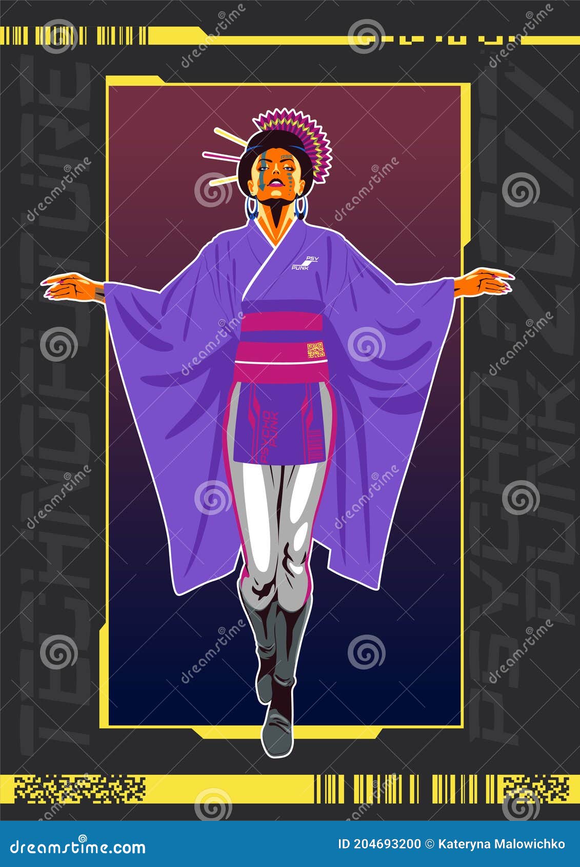Cyber Geisha Poster Cyber Punk Style Stock Vector - Illustration of ...