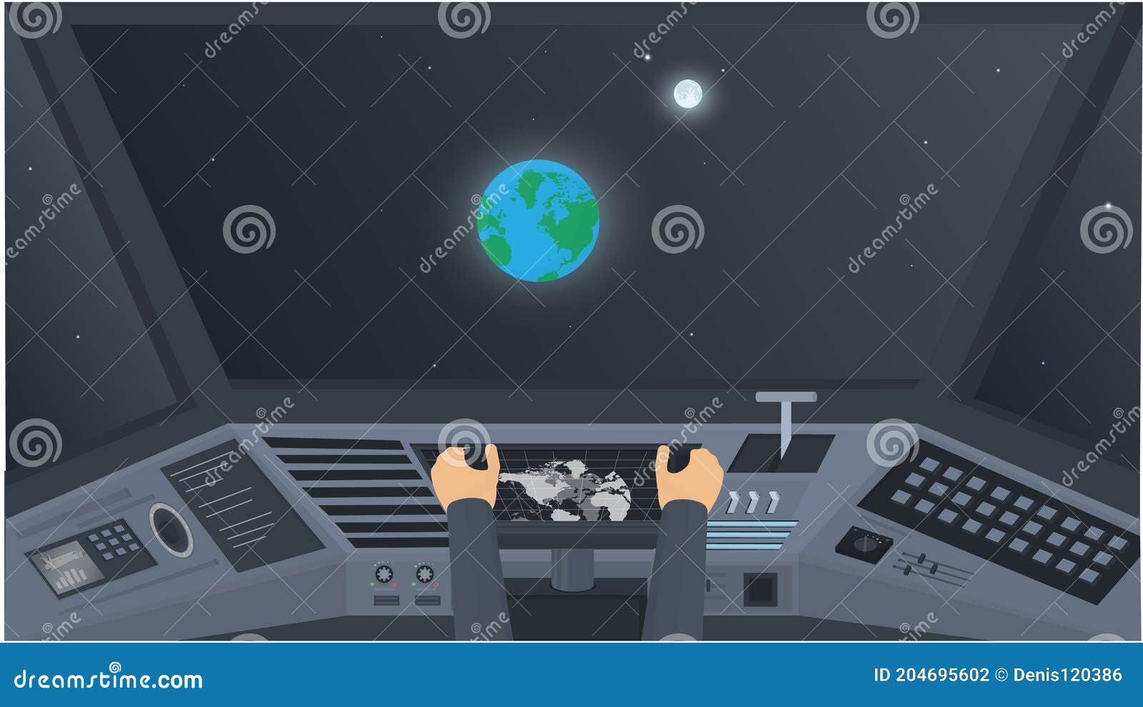 Dashboard. Control Panel of a Spaceship. Travel in Space, Vector ...