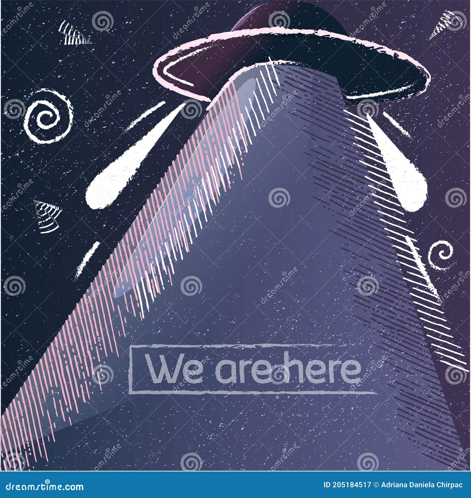 Vintage Alien Poster with Grunge Texture and a Spaceship. Abstract and ...