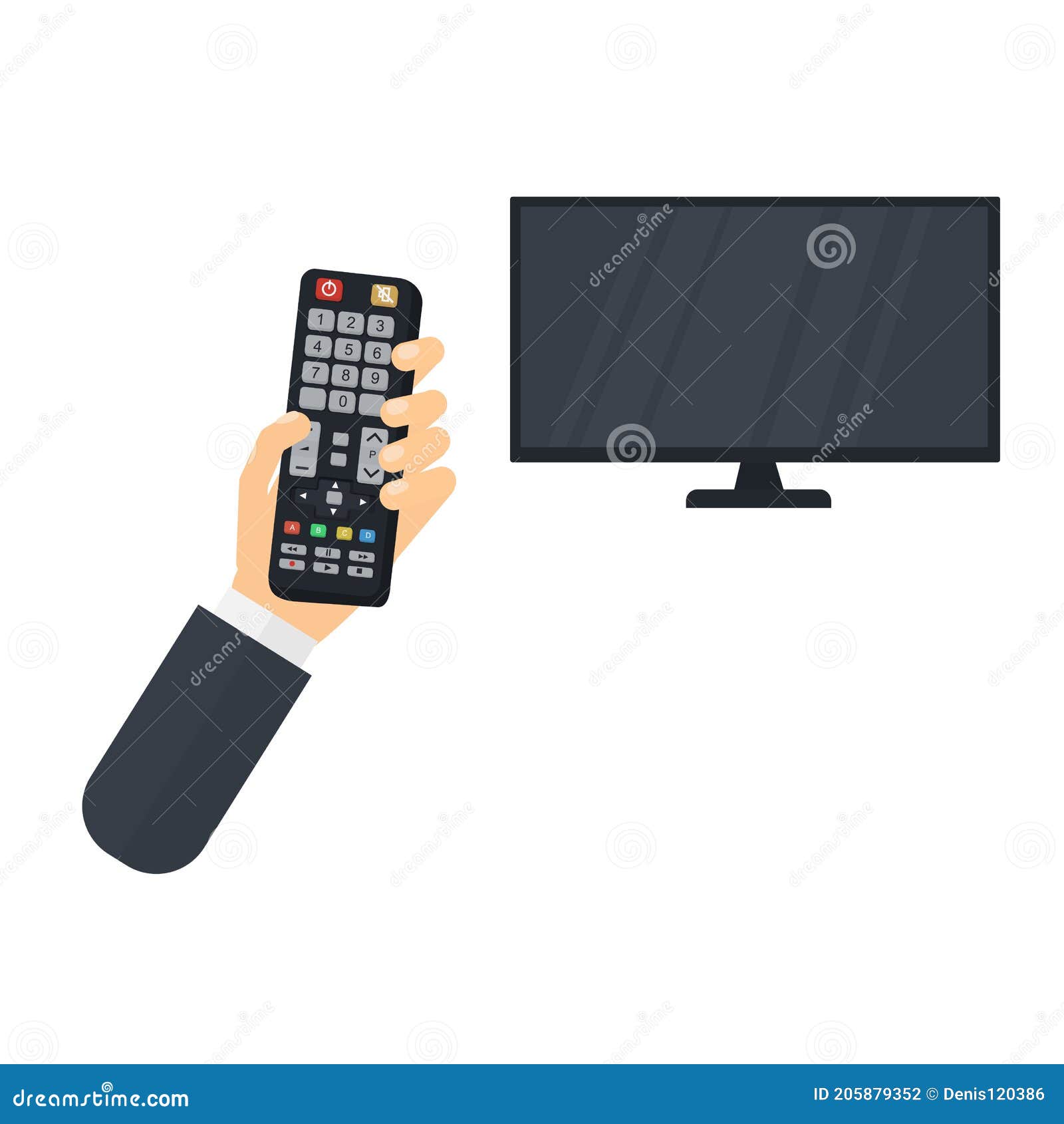 TV Remote Control in Hand. Switch Channels in TV, Vector Illustration ...