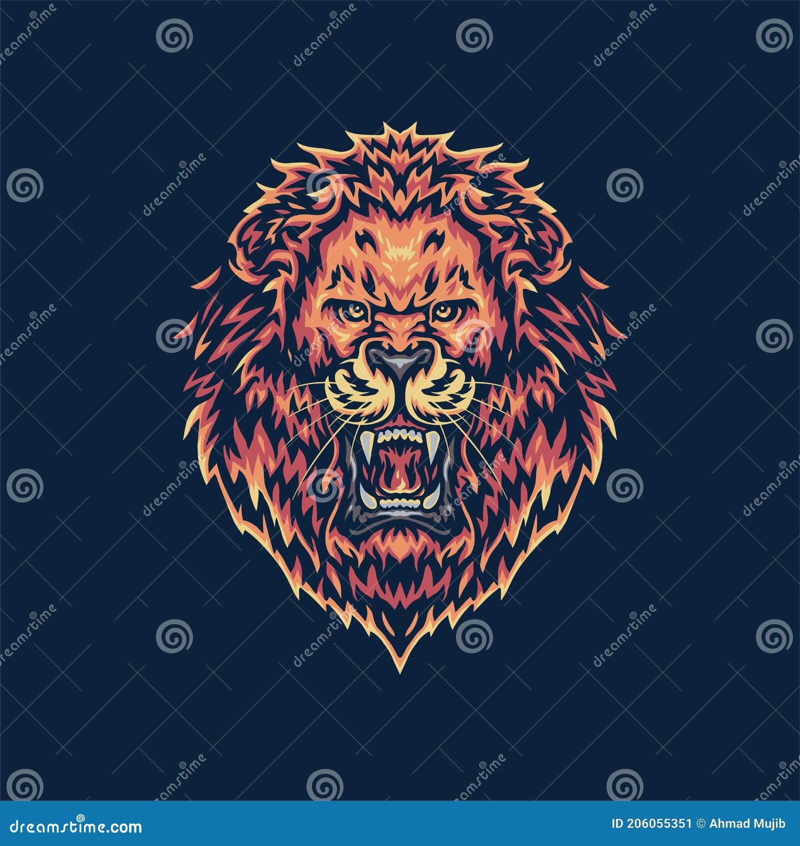Roaring Lion, Hand Drawn Line Style with Digital Color Stock Vector ...