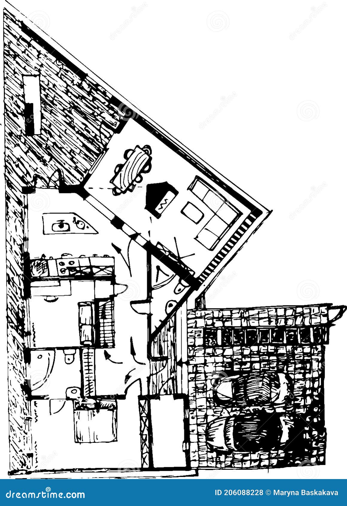 Sketchy 2d Plan of a Residential House. Freehand Architectural Vector ...