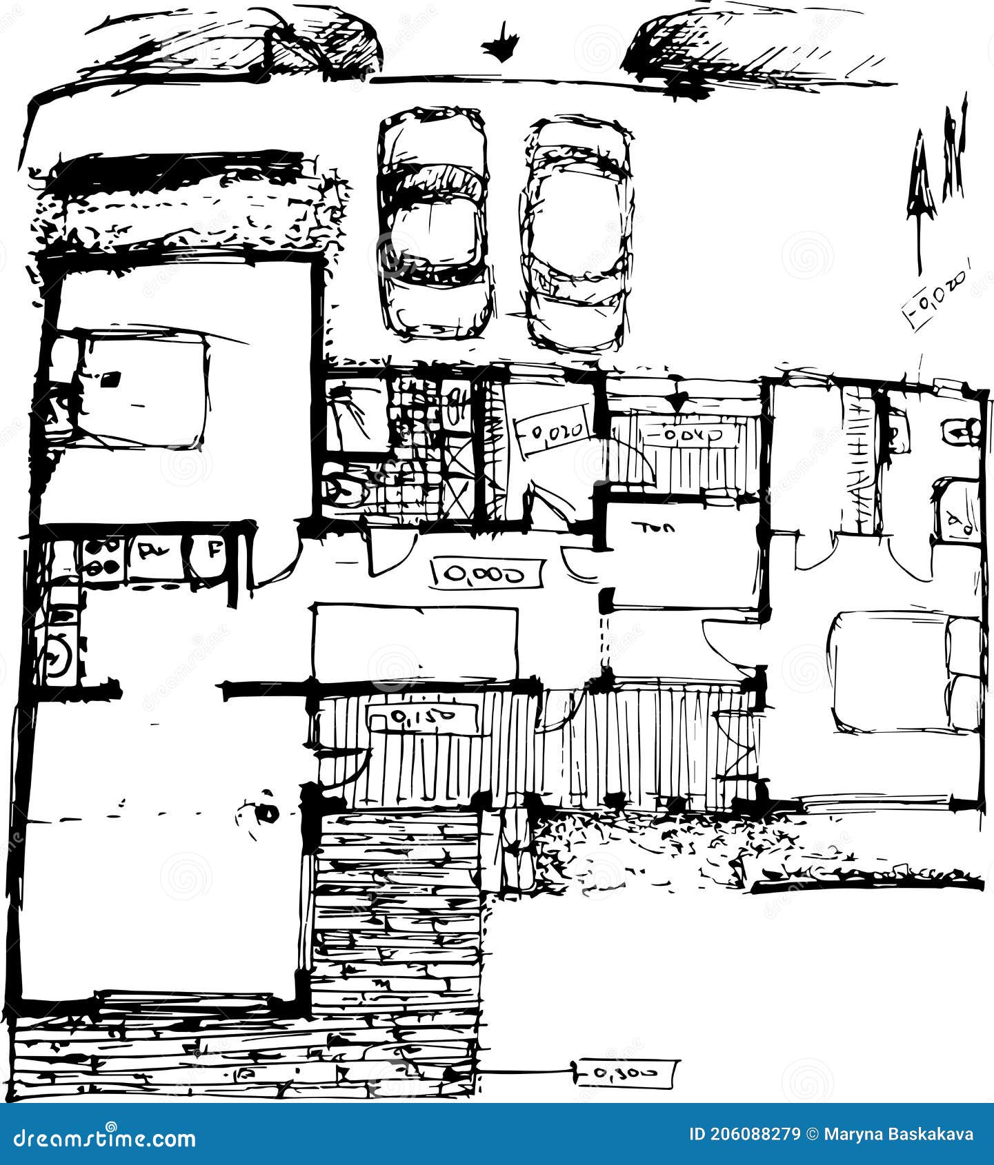 Sketchy 2d Floor Plan of a Residential House. Stock Illustration ...