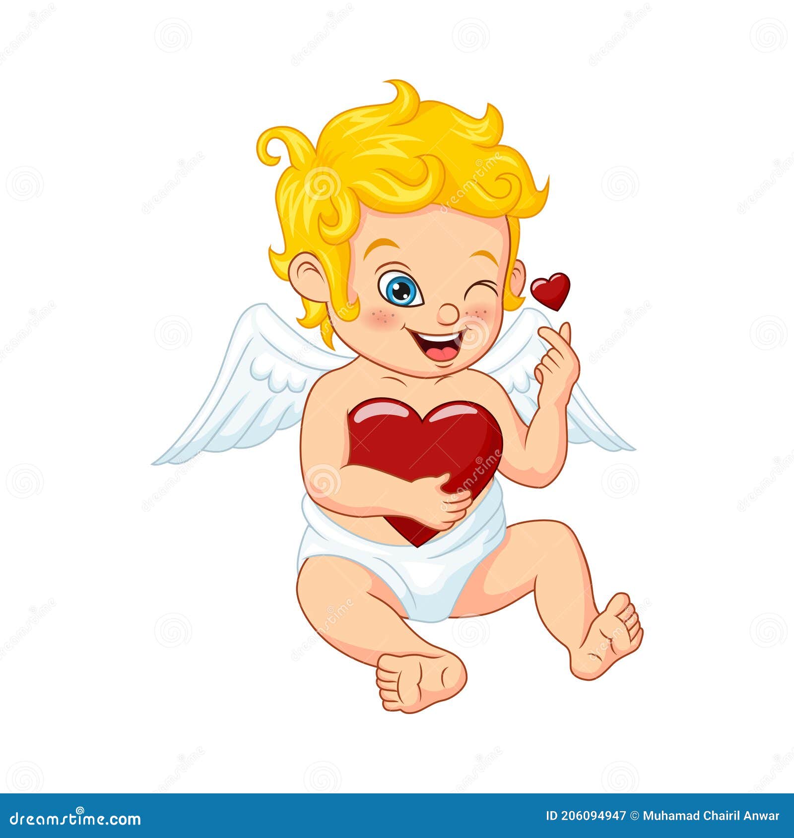 Cute Little Cupid Hugging a Heart Stock Vector - Illustration of nose ...