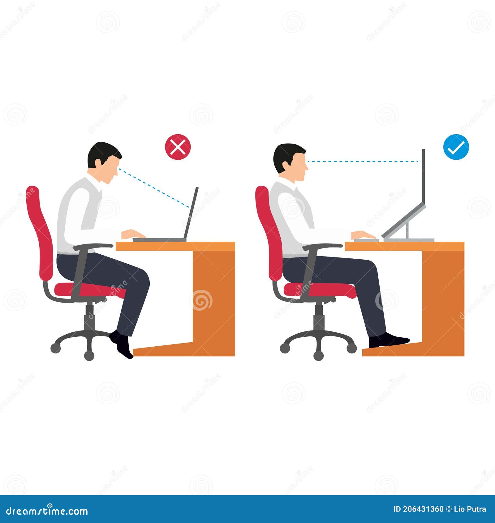 Correct Working Position People Flat Vector Illustration Stock Vector ...